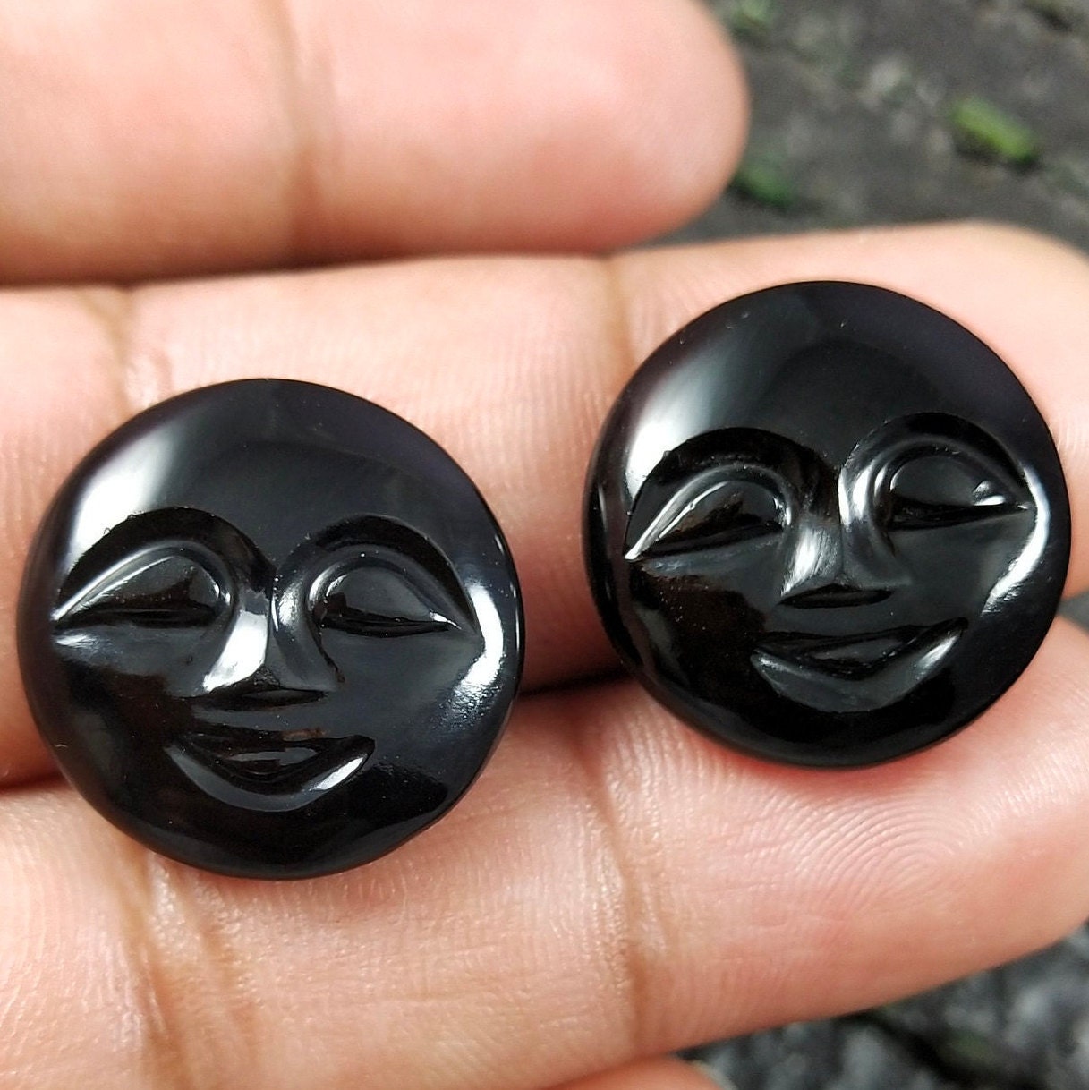 Natural Black Onyx Moon Face Man in the Moon Face Handmade Carved ...