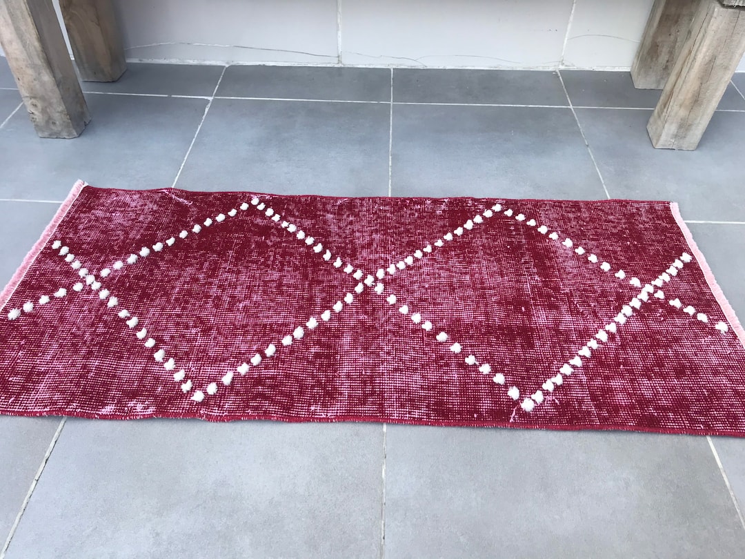 Red Modern Rug,39x18feet,runner Rug,aztec Rug,turkish Rug,small Runner ...