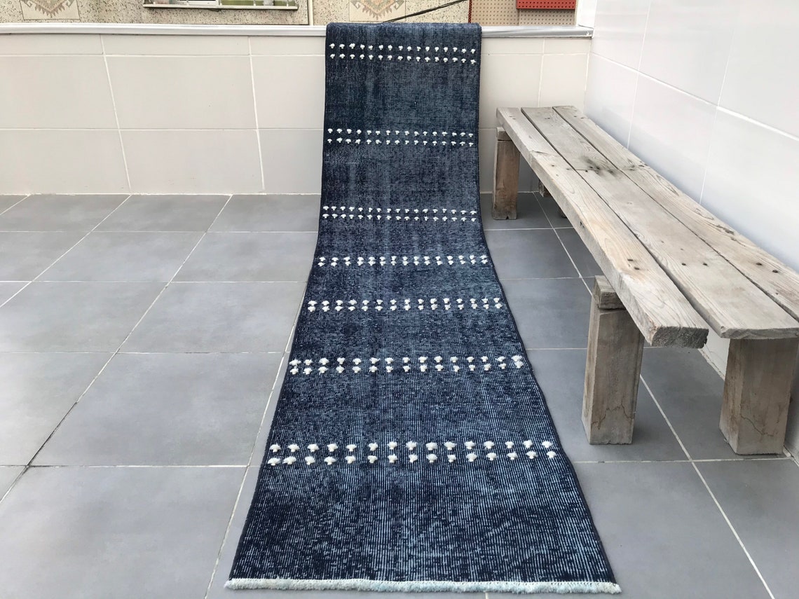 Blue Striped Rug99x21feetblue Rug303x63cmblue Runner - Etsy