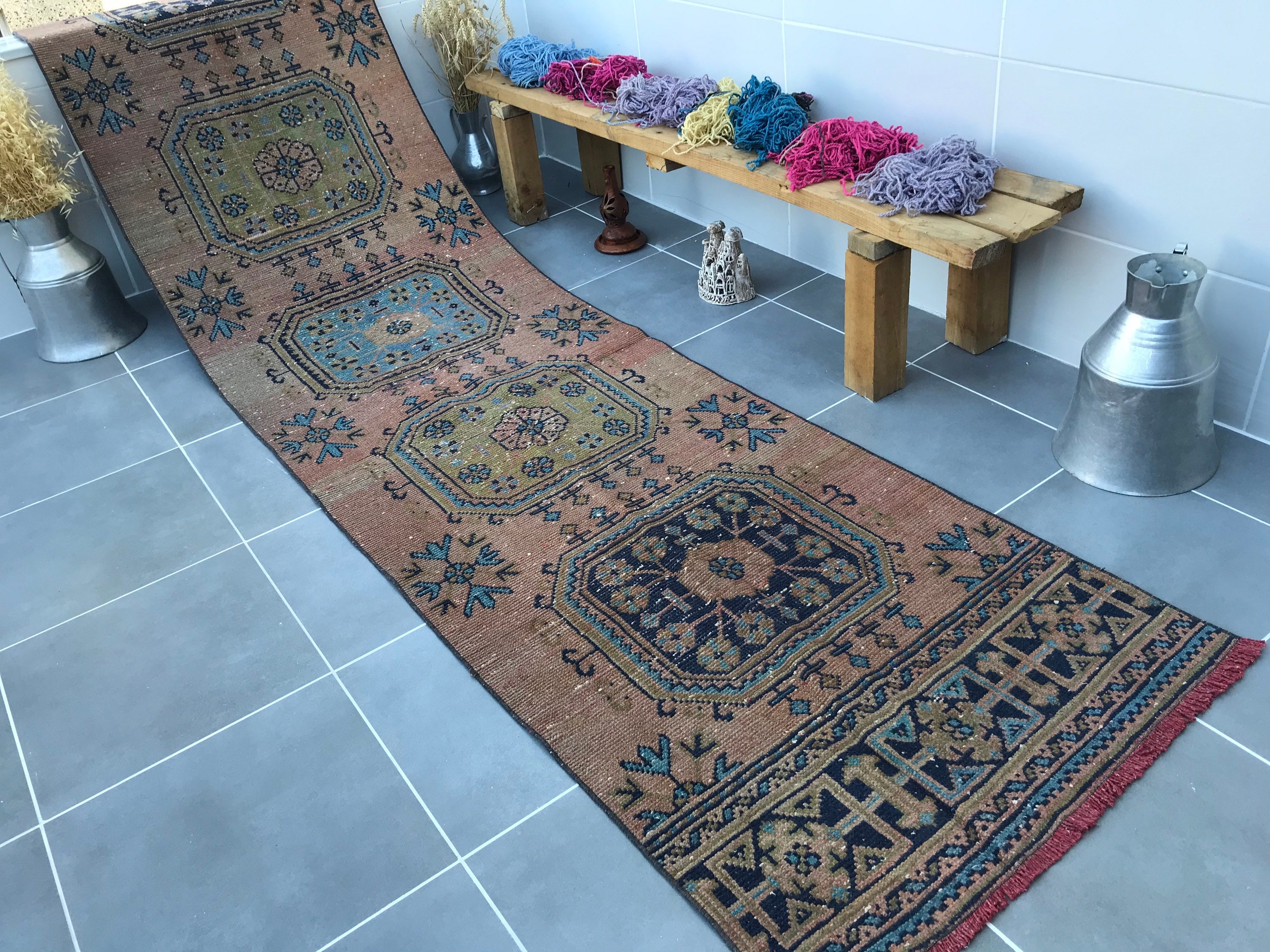 Traditional Runner Rug12x3x2'9feetvintage Oushak - Etsy