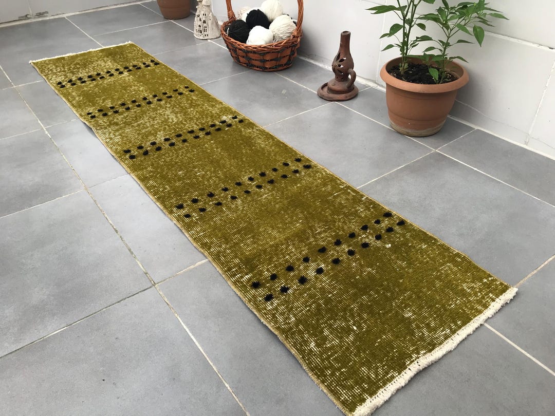 Free Ship Rug,6’7x1’5feet,oil Green Rug,205x46cm,runner Rug,1x6ft Small ...