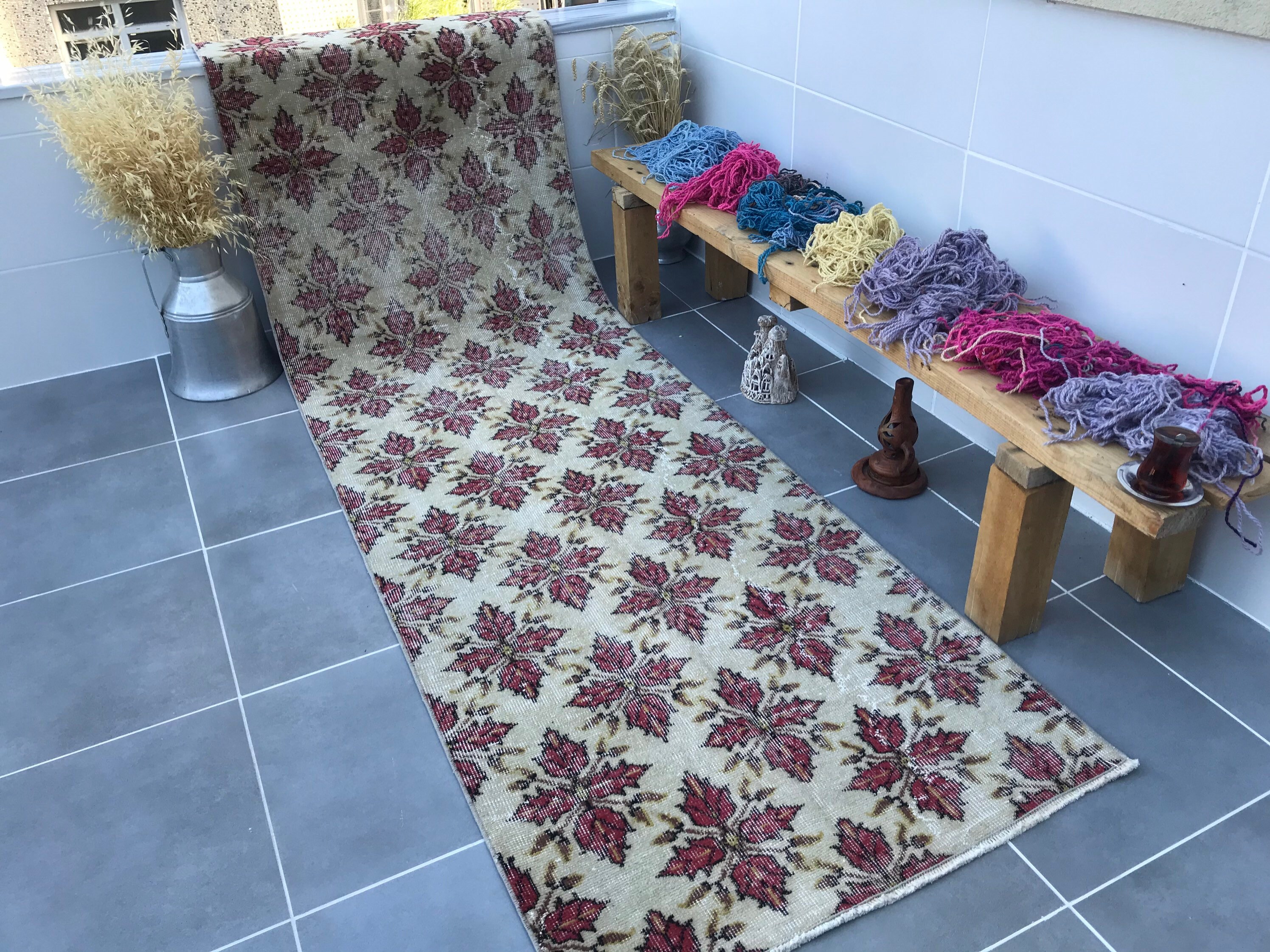 10'4x2'9feet,bohemian Red Runner Rug,318x89cm,free Ship Rug,turkısh ...