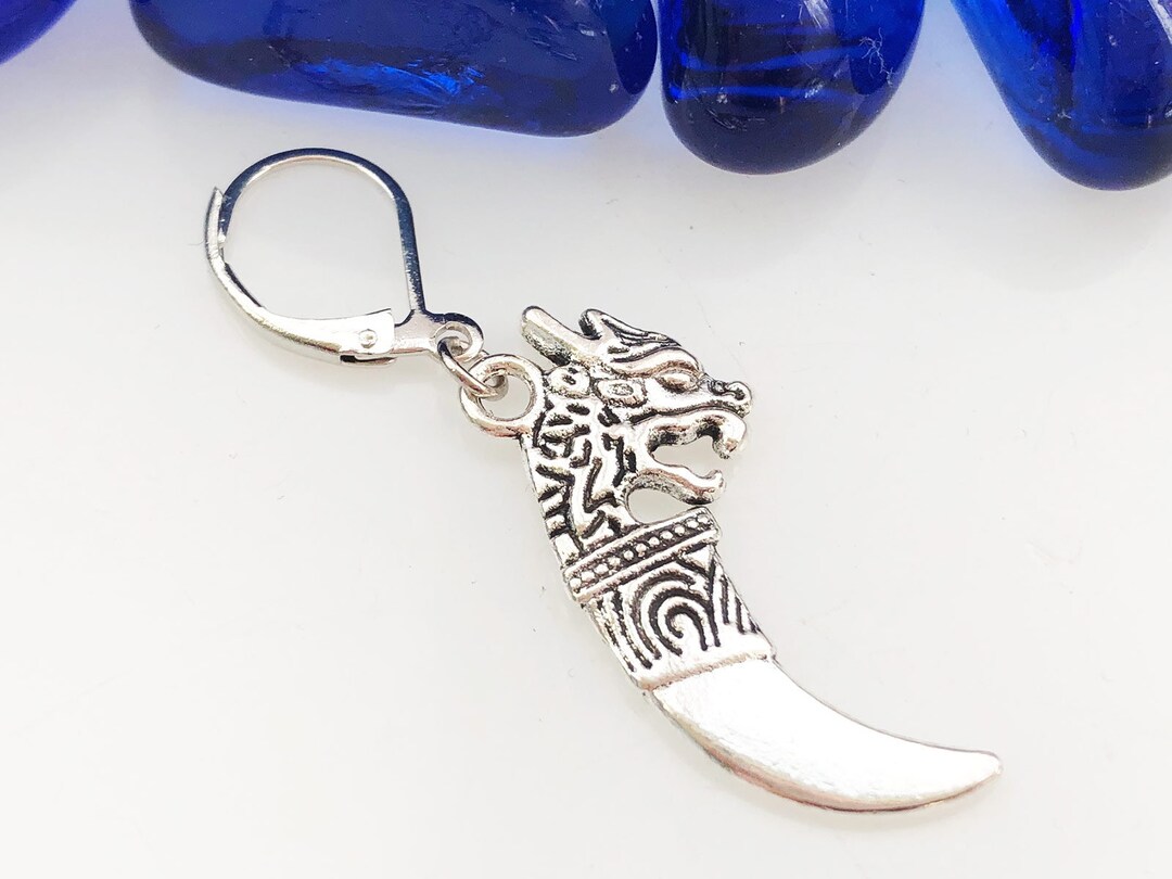 Wolf Earring, Weapon Dangle, Celtic Dagger, Dragon Earring, One Men ...