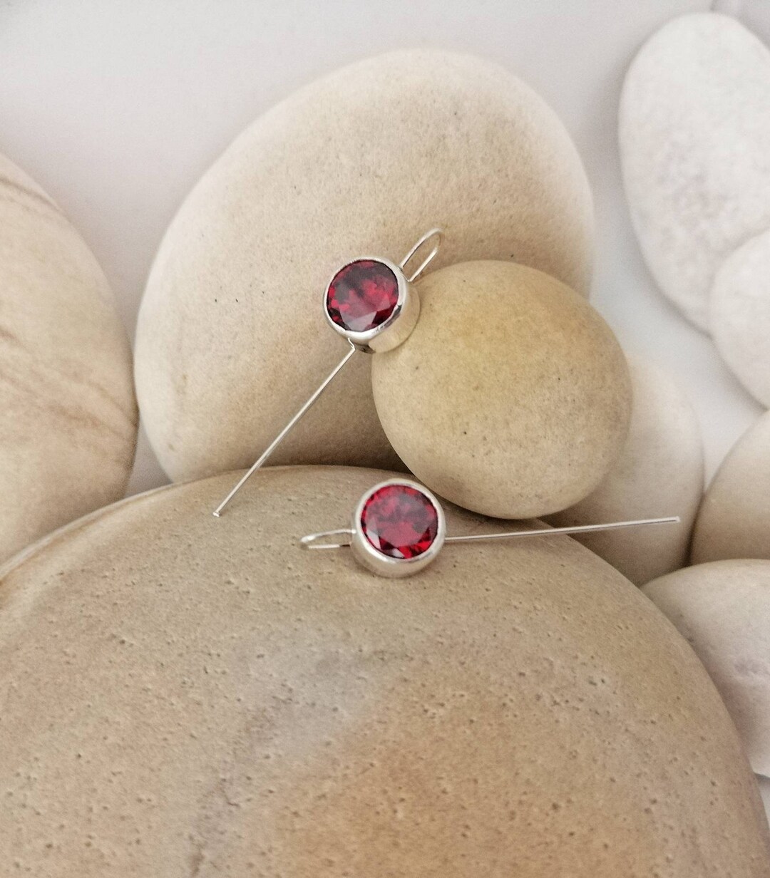 Red Zirconia Earrings, Ruby Red Silver Earrings, Red Zirconia Jewelry ...