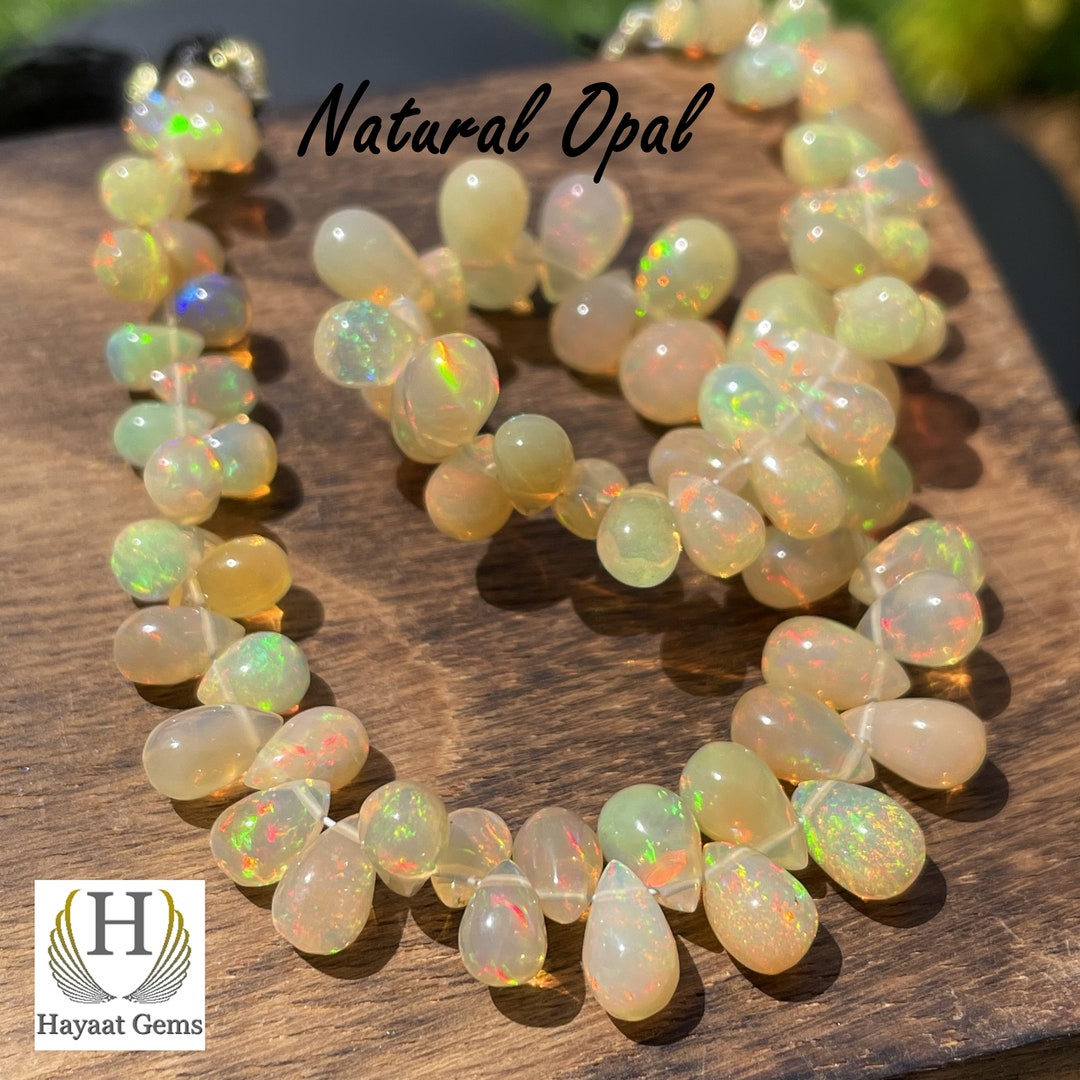 Ethiopian Natural Opal Teardrop Loose Gemstones Smooth Drops String, Multi Fire Opal Strand ...