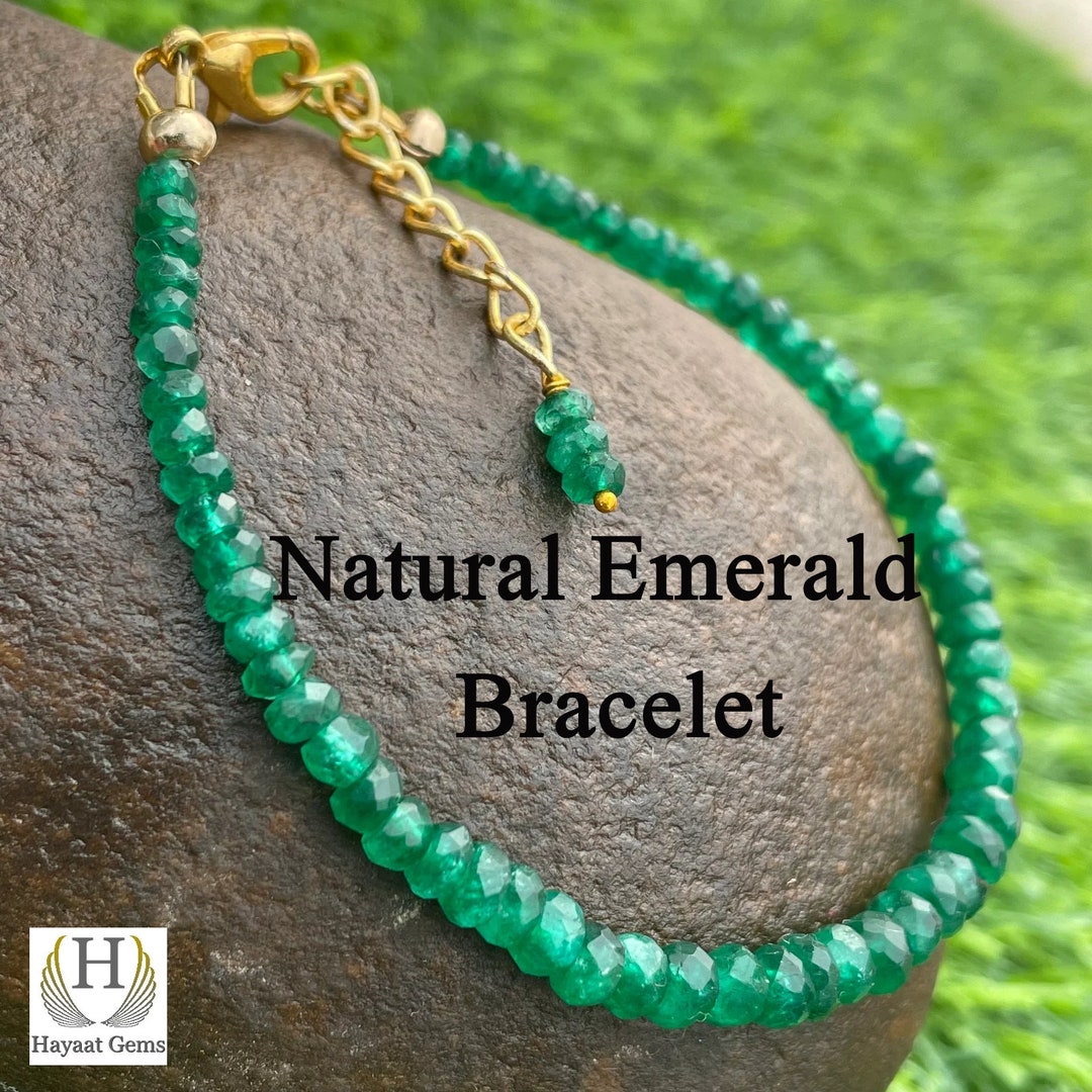 Natural Zambian Emerald Faceted Bead Bracelet: Handmade Gemstone ...