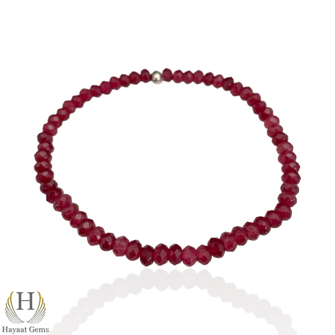 Stretchable Ruby Bracelet Blood Red Ruby Bead Bracelet Ruby Faceted ...