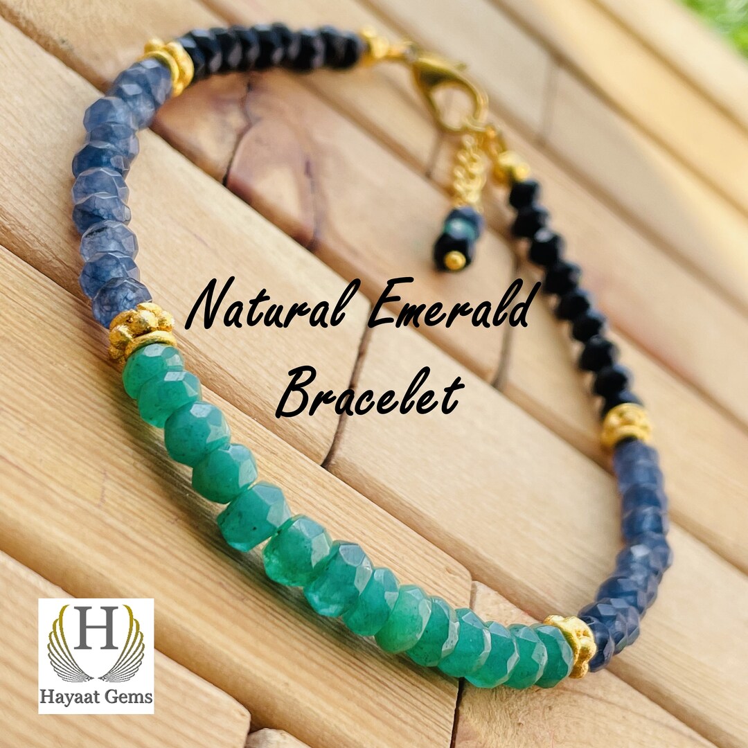 AAA Emerald Sapphire Spinal Bracelet: Faceted Gemstone Beaded Bracelet ...
