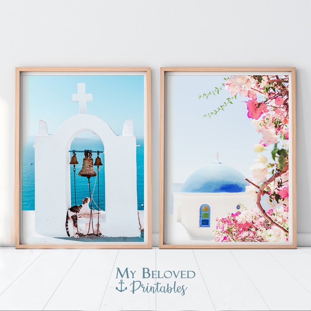 Mamma Mia Cubicle Decor Set of 2 Santorini Greek Island Minimalist Wall ...