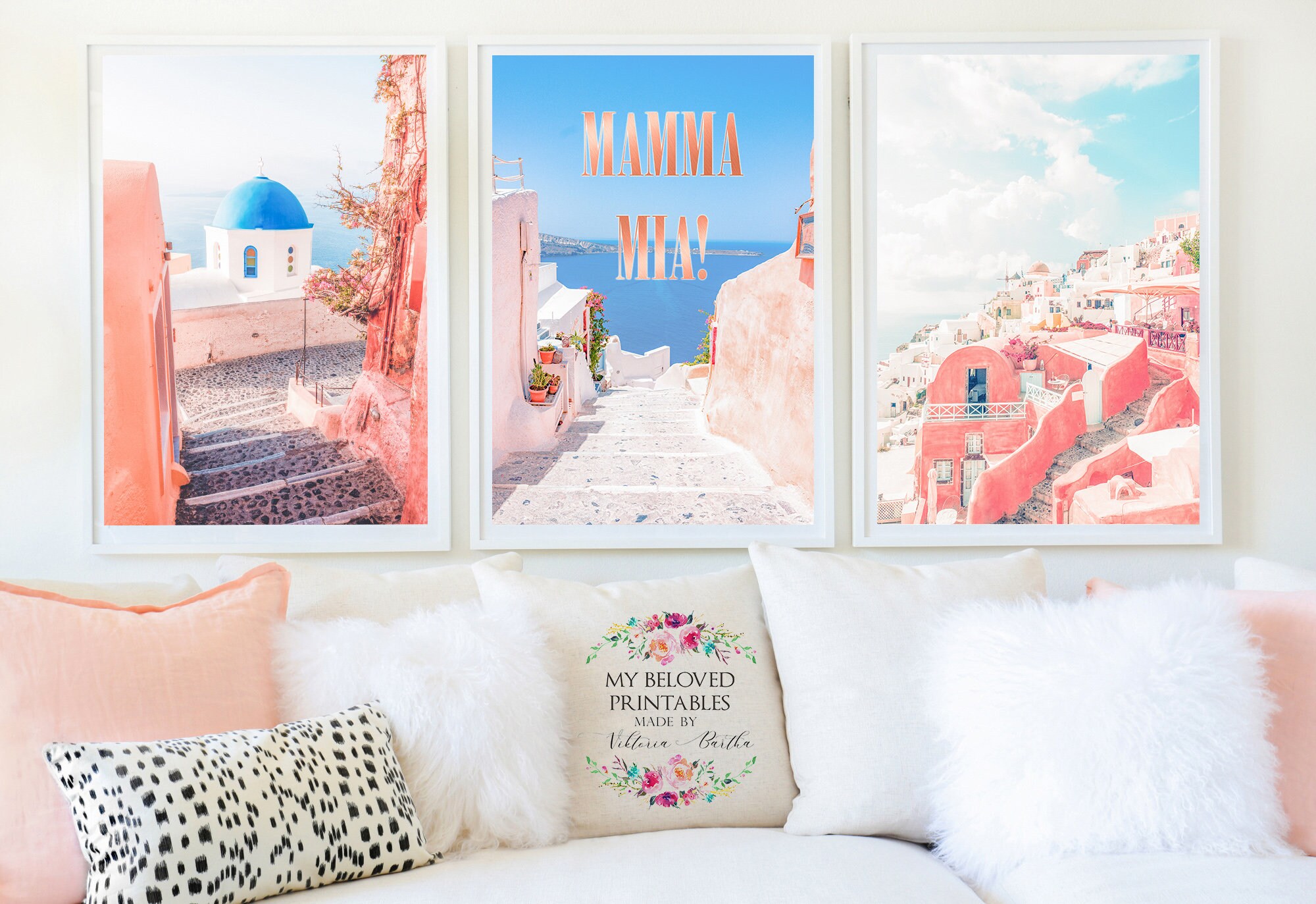 College Dorm Decor Mamma Mia Set of 9 Santorini Girl Room Decor Cubicle ...