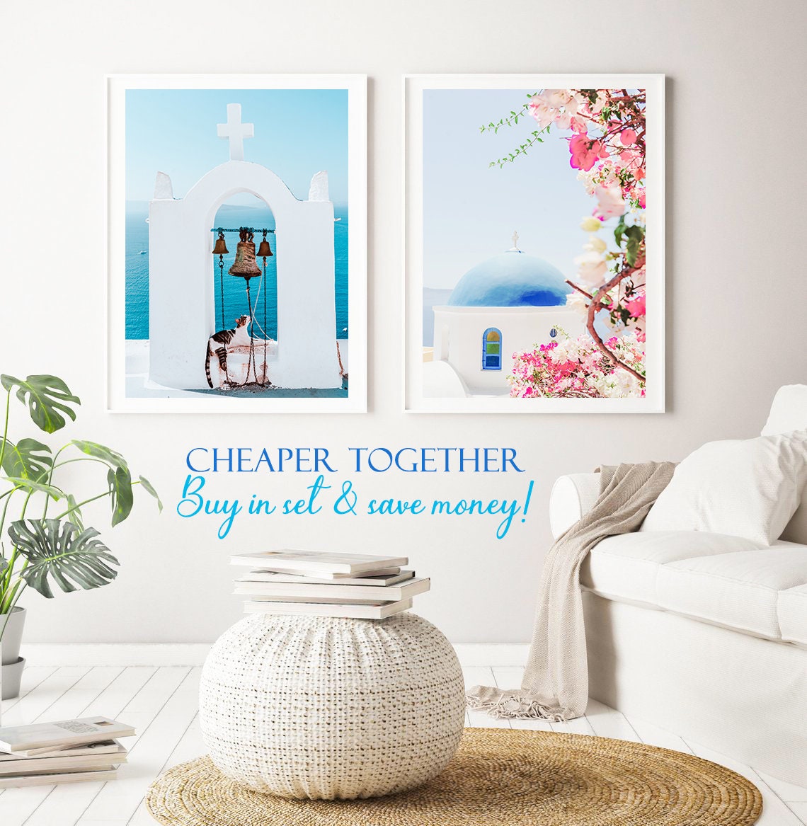 Mamma Mia Cubicle Decor Set of 2 Santorini Greek Island Minimalist Wall ...