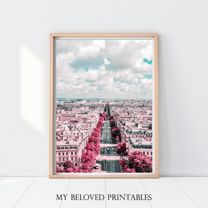 Romantic Pink Paris Prints Set of 3 Eiffel Tower Pink Flowers Wall Art ...