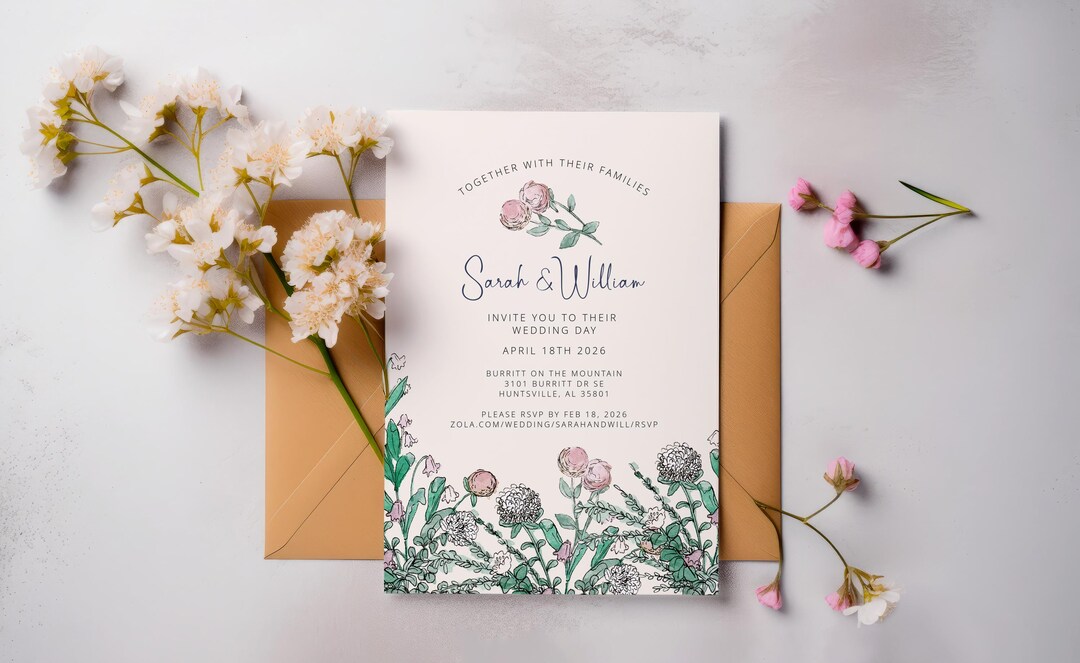 Spring Wildflower Wedding Invitation Suite With 8 TEMPLATES, Garden ...