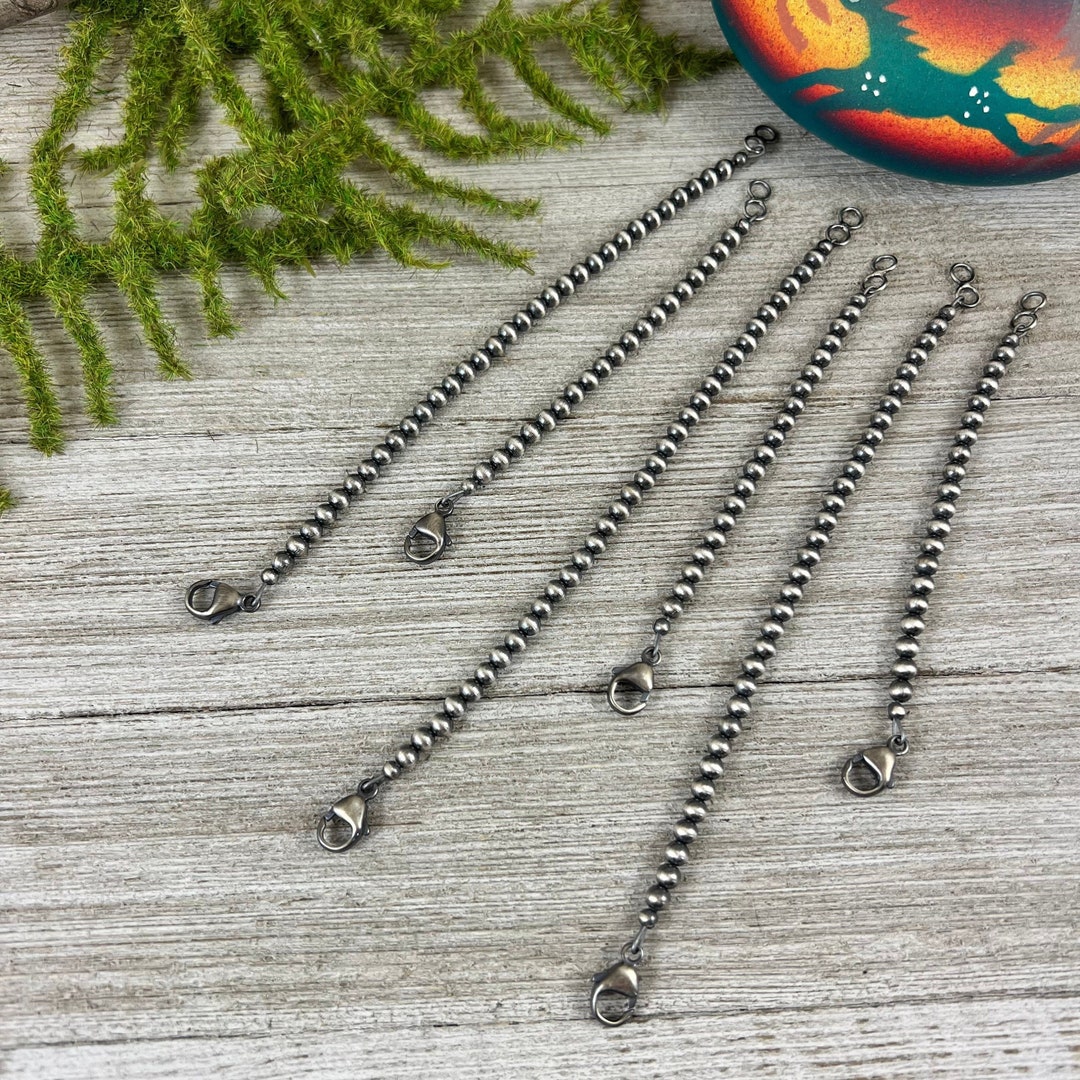 Sterling Silver Oxidized 4mm Bead Extension Chain, Extender, Southwest ...