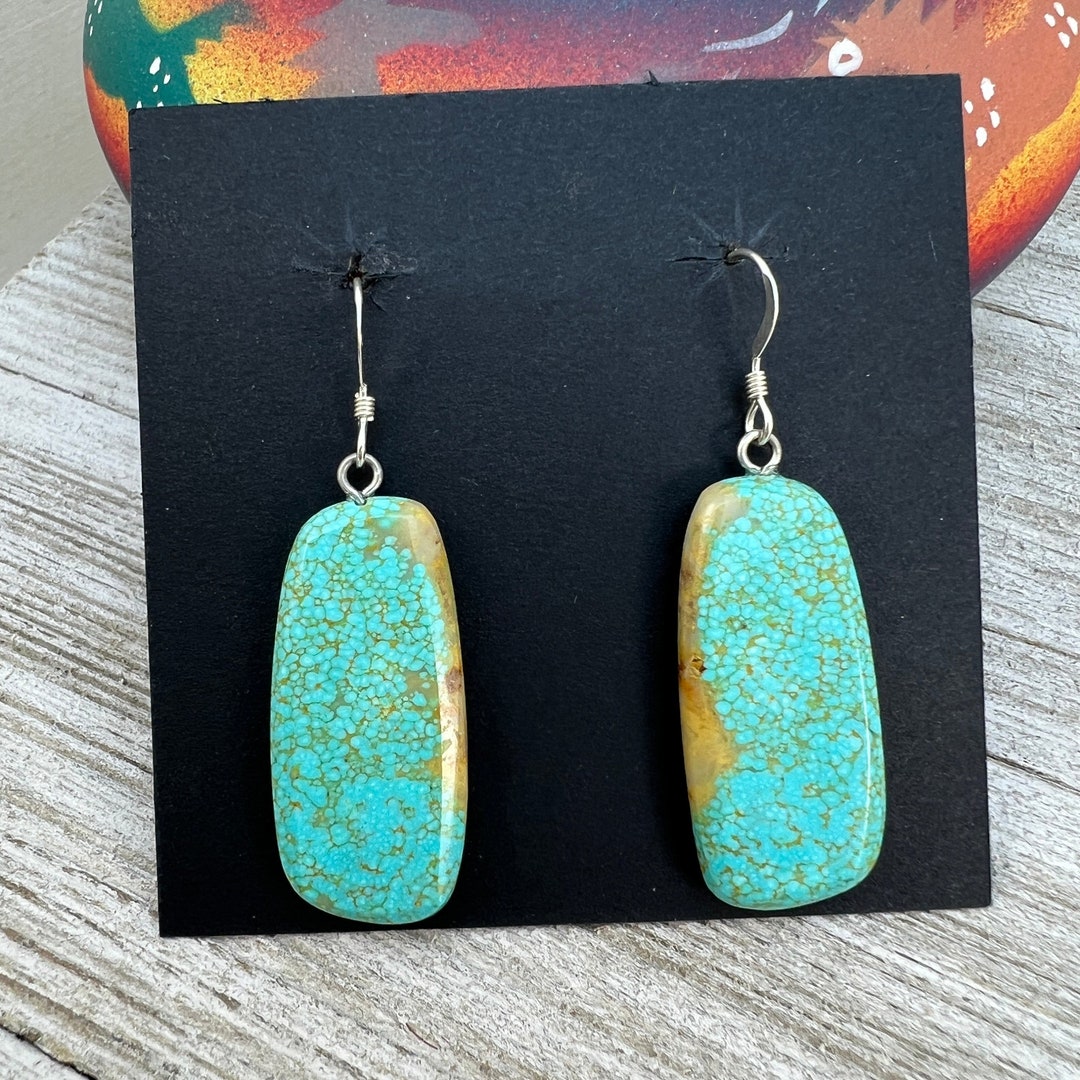 Tyrone Turquoise Handmade Slab Earrings 8, Sliced Turquoise, - Etsy
