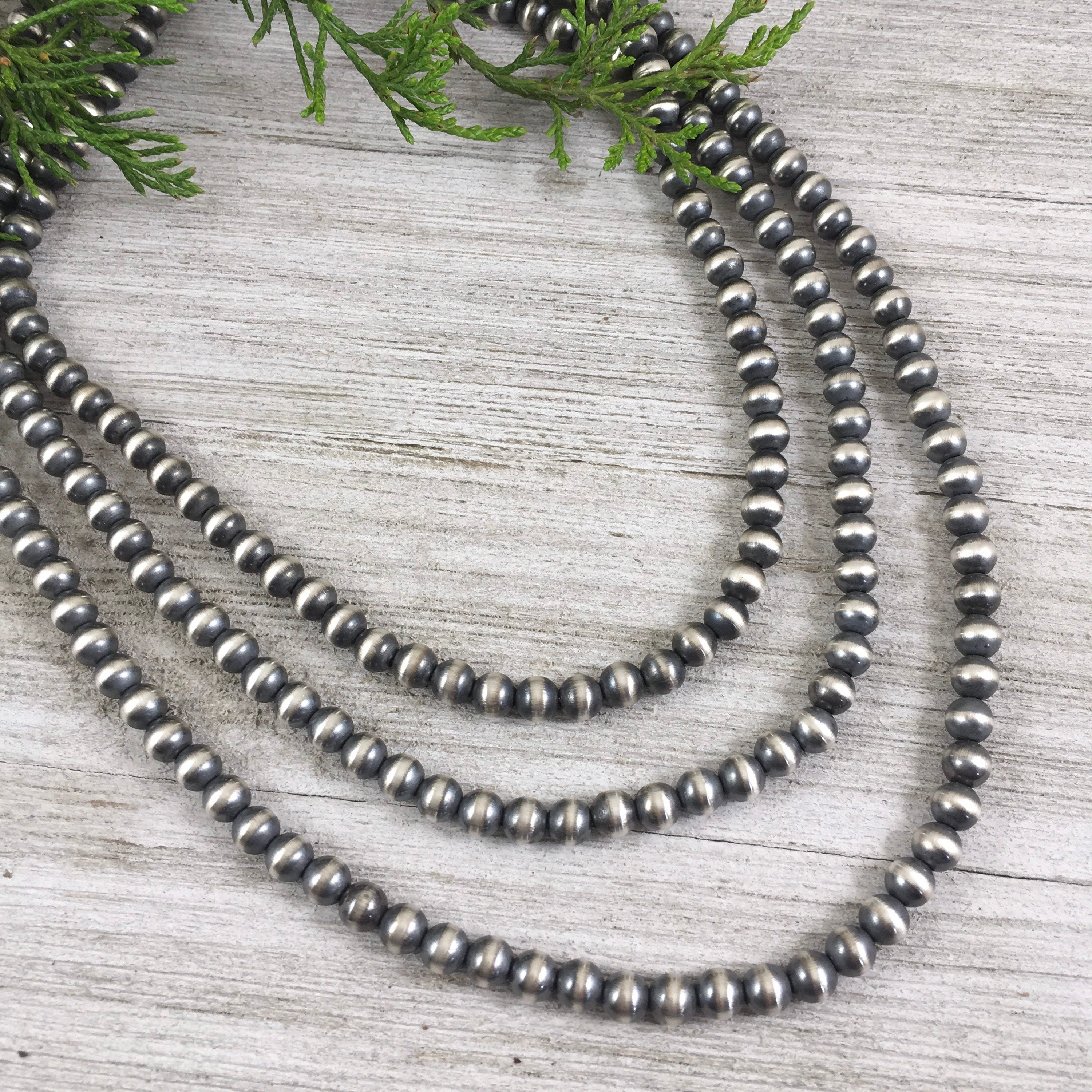 6mm Sterling Silver Bead, Necklace, Oxidized Sterling Silver, Classic ...