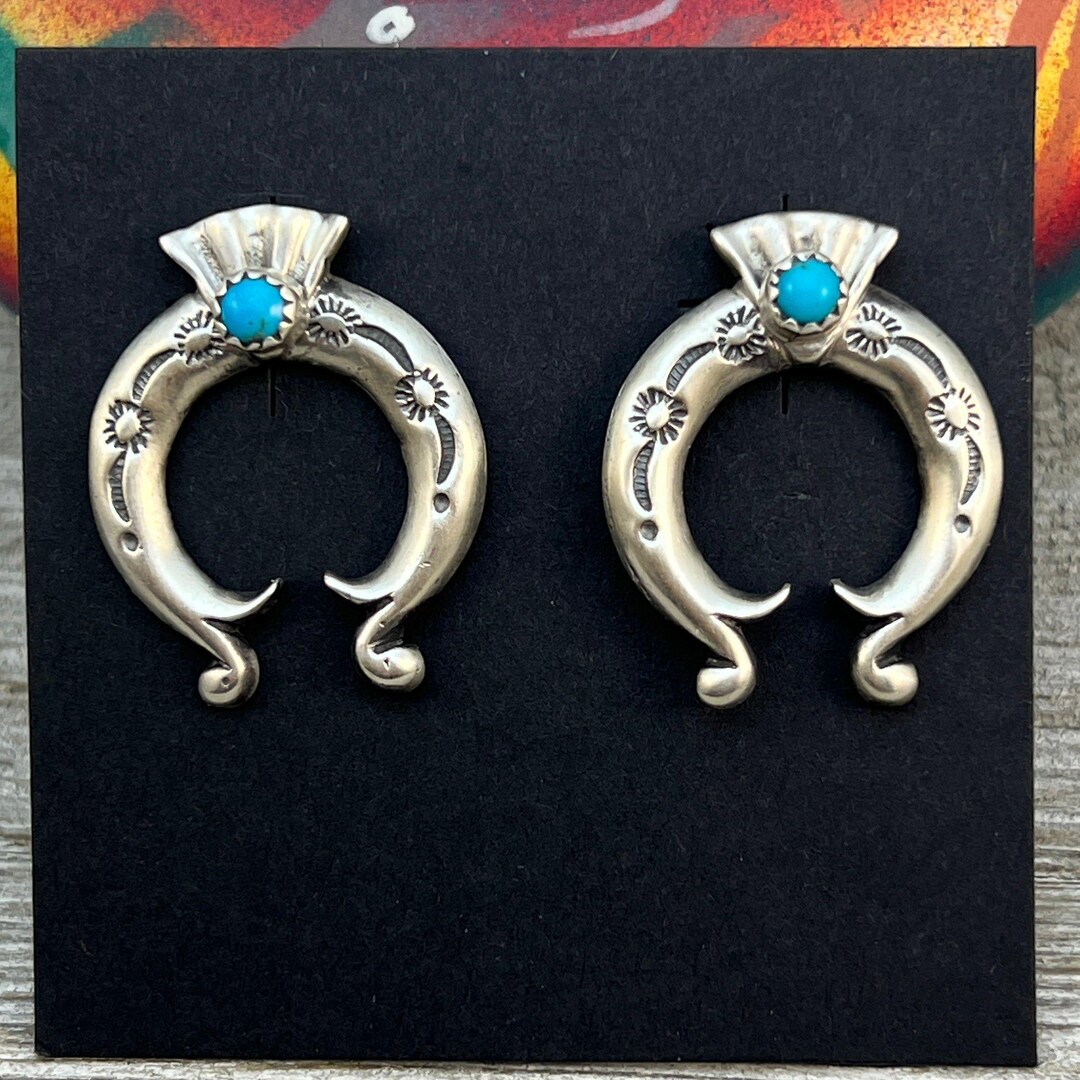 Blue Turquoise Naja Stud Earrings Navajo Handmade Adrienne Gordan ...