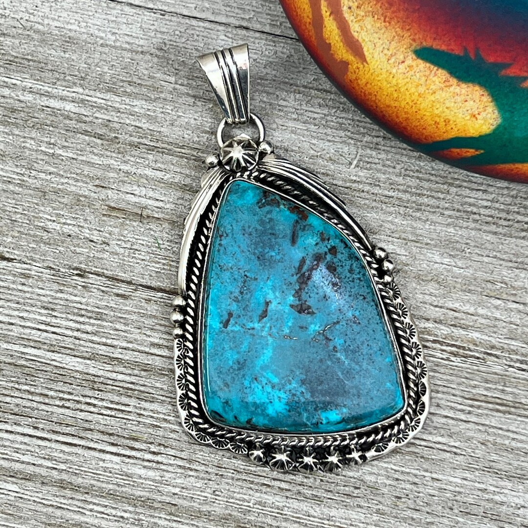 XL Extra Large, Blue Kingman Turquoise Pendant 1, Navajo Handmade Rita ...