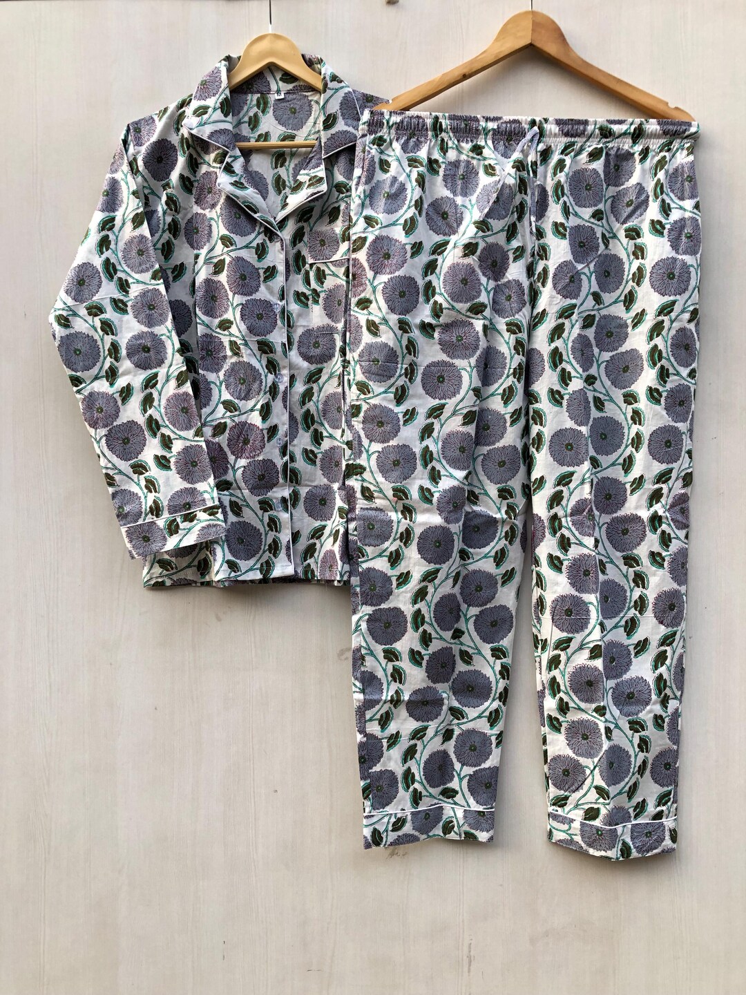 Hand Block Print Pyjamas, Floral Pure Cotton Pj's, Pyjamas Set ,indian ...
