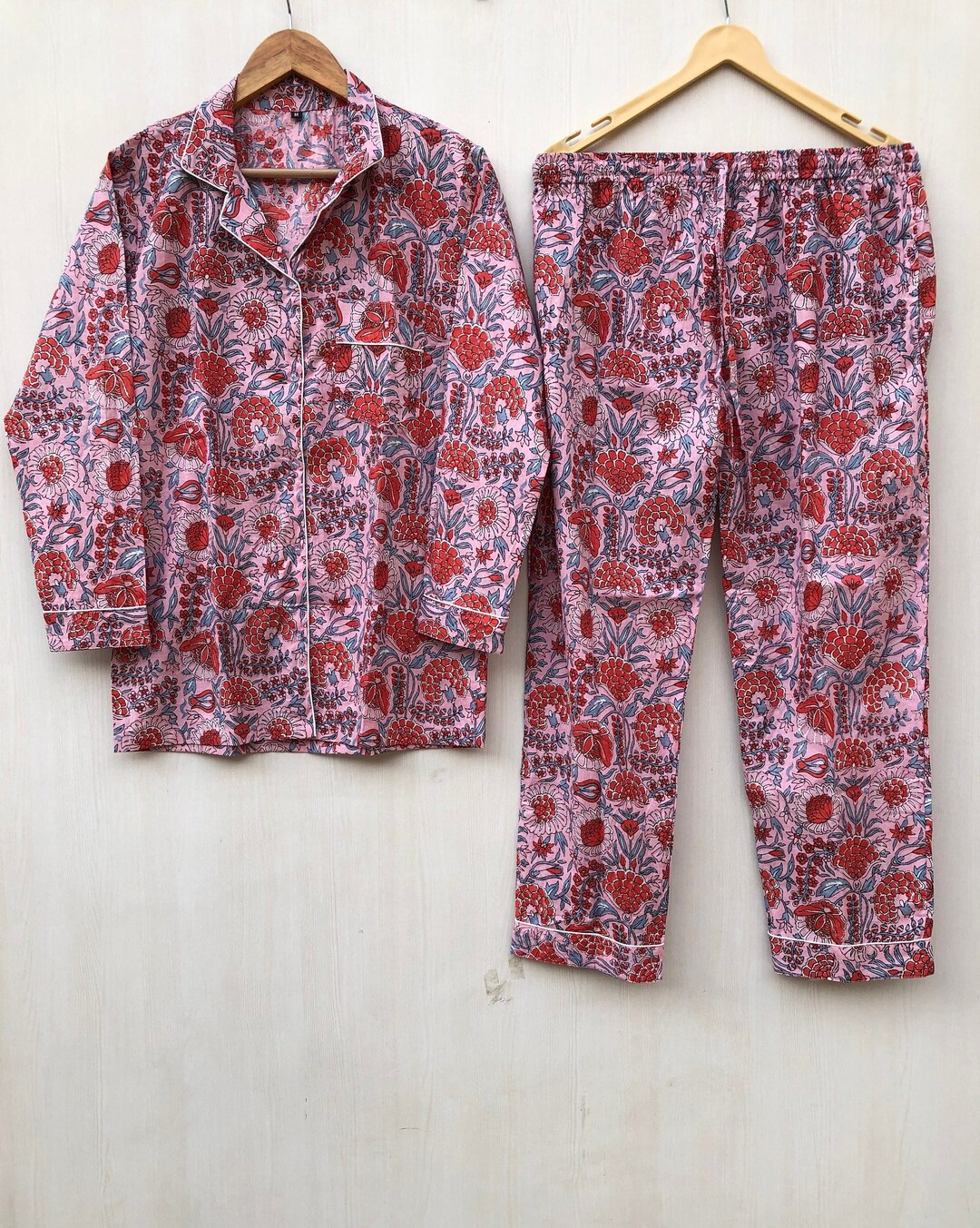 Hand Block Print Pyjamas, Floral Pure Cotton Pj's, Pyjamas Set ,indian ...