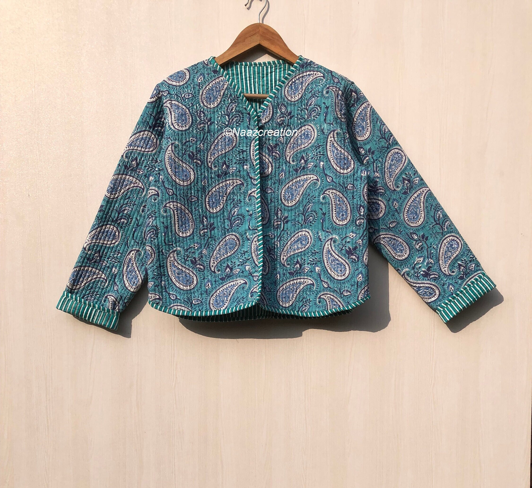 Paisely Print Hand Block Print Fabric Quilted Jacket Short - Etsy