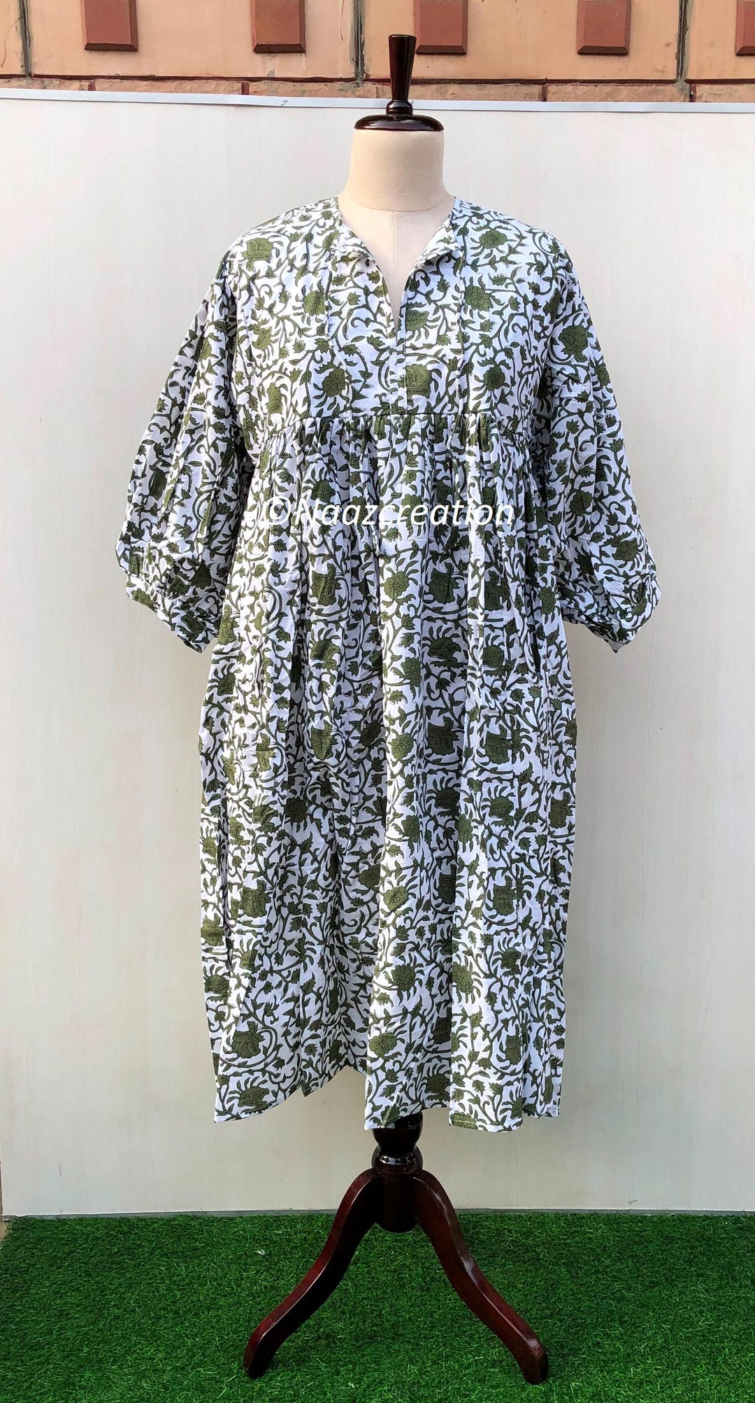 Midi Dress, Mini Dress, Hand Block Print Floral Long Block Print Dress ...