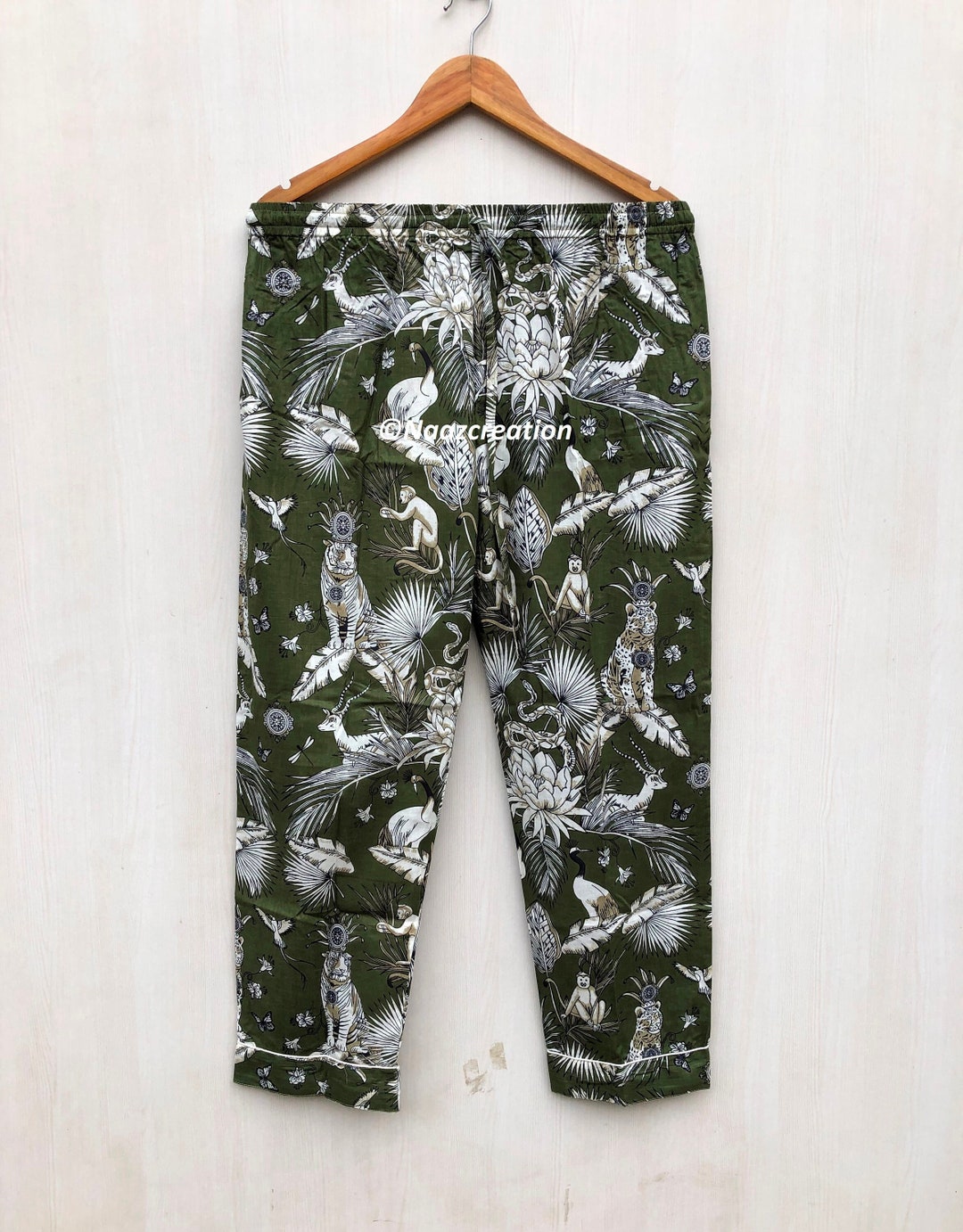 Monkey Print Cotton Pants/ Women Lounge Pants/ Beach Pants/ Floral ...