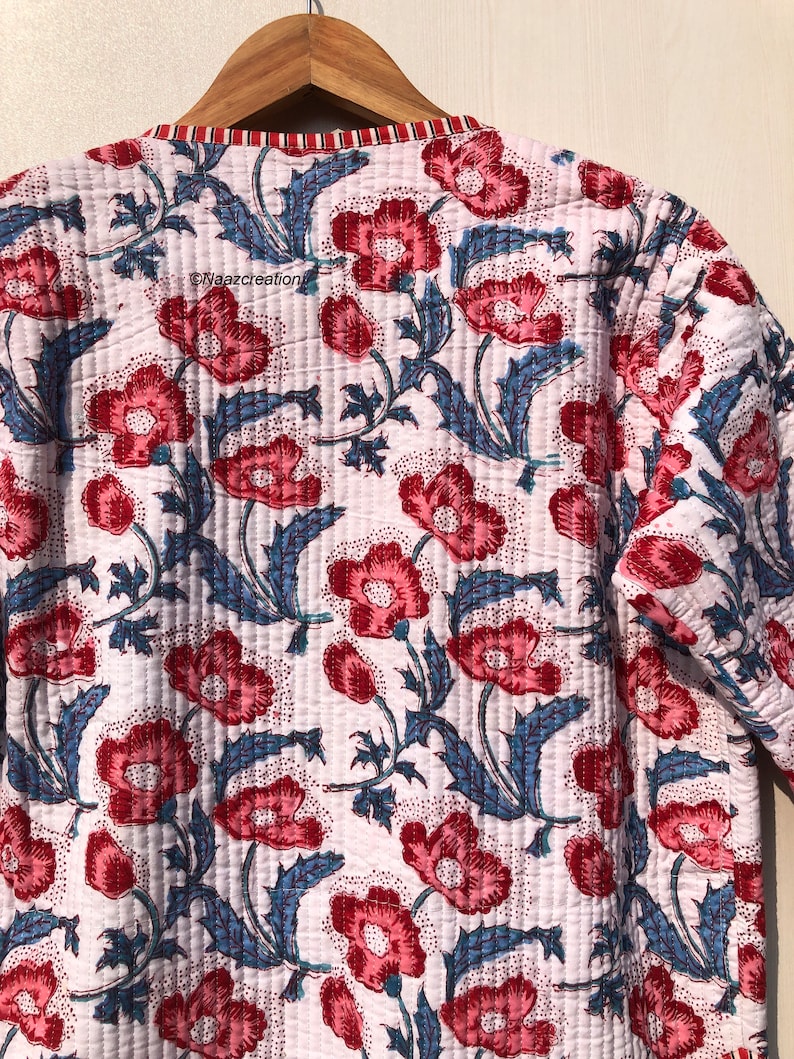 Cotton Women's Quilted Jacket Block Printed Boho Style Quilted Handmade ...