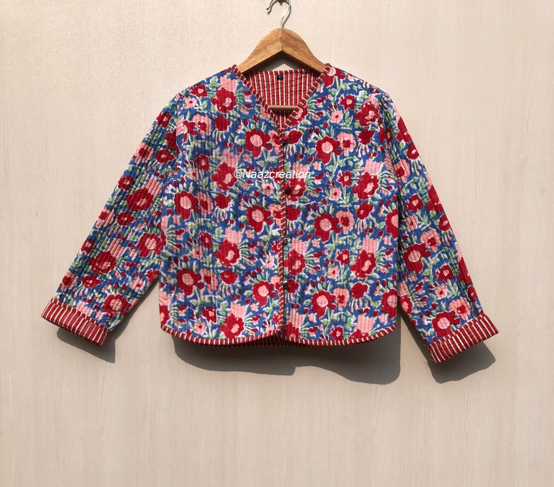 Cotton Women's Quilted Jacket Block Printed Boho Style Quilted Handmade ...