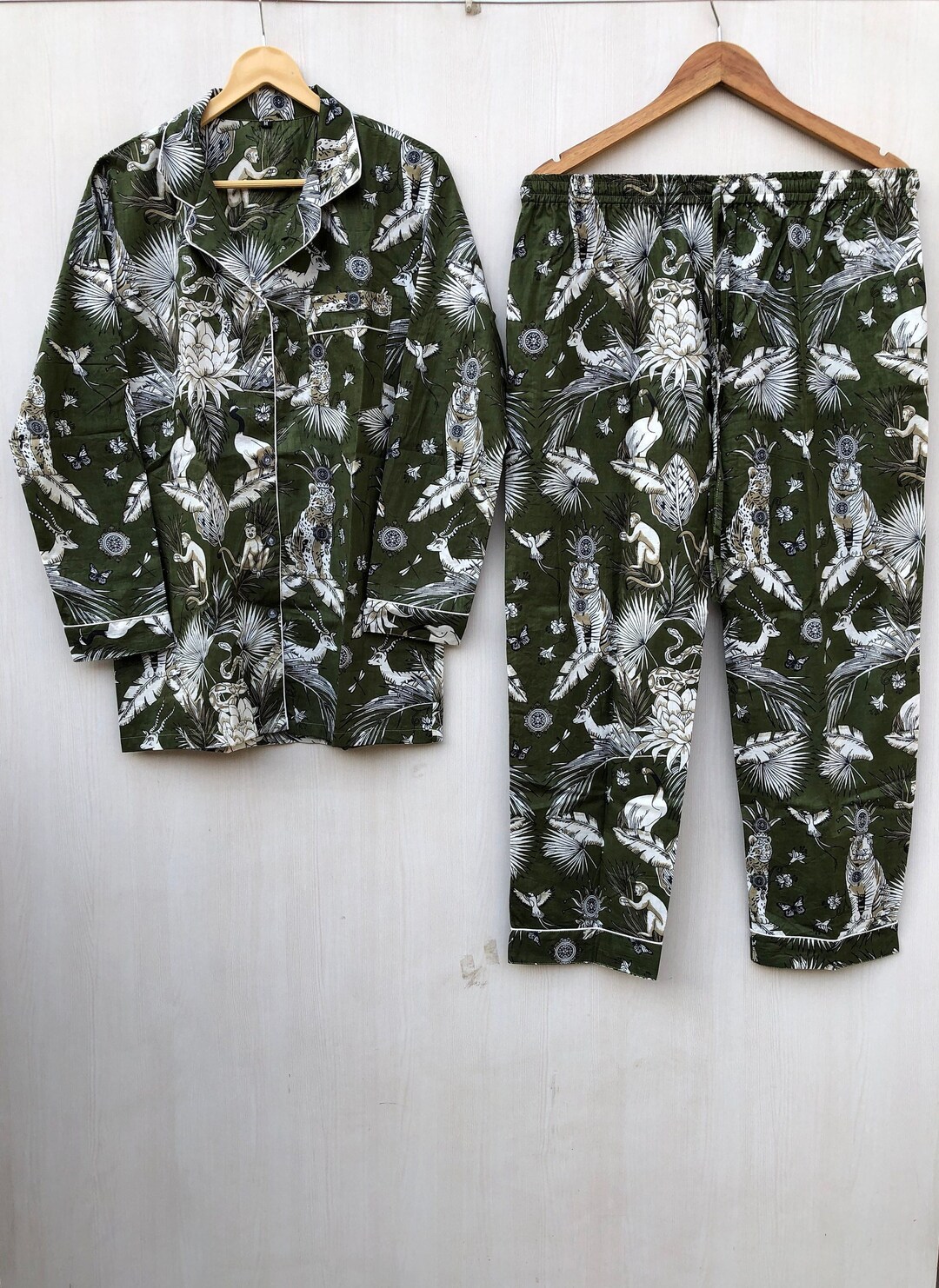 Bird Print Pyjamas ,floral Pure Cotton Pj's, Pajamas Set ,indian Cotton ...