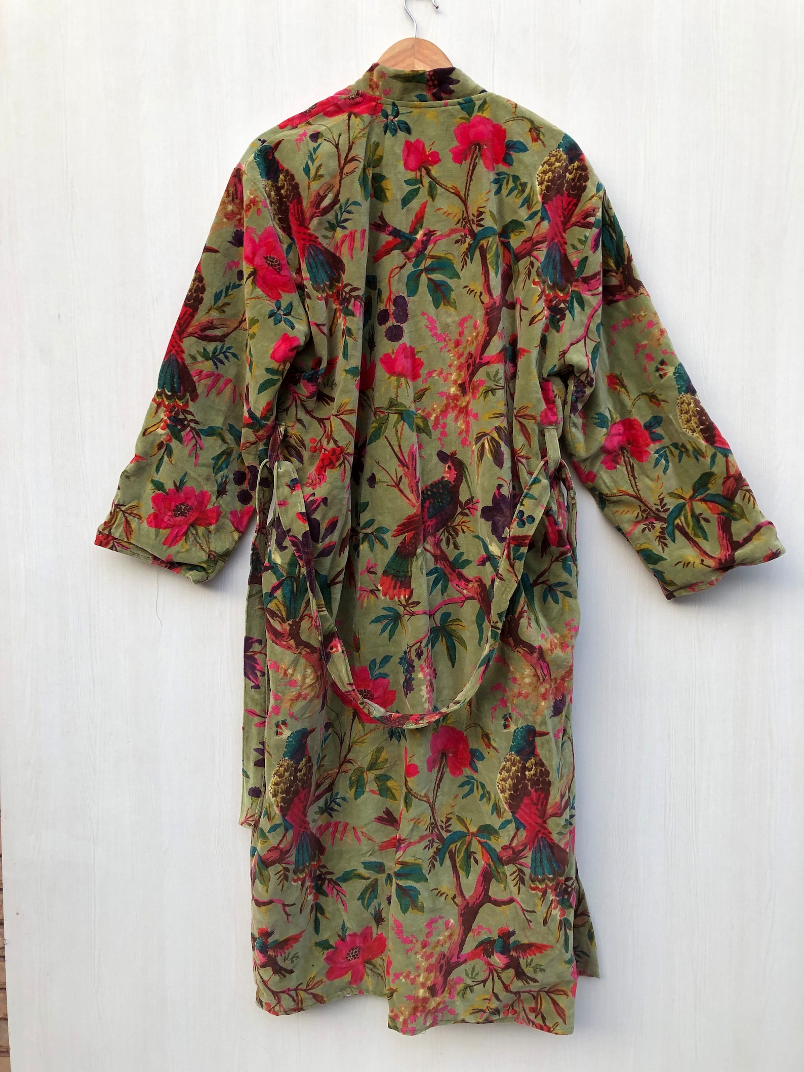 Bird Velvet Banyan Fabric Kimono Cotton Velvet Robe Long Bridesmaid ...