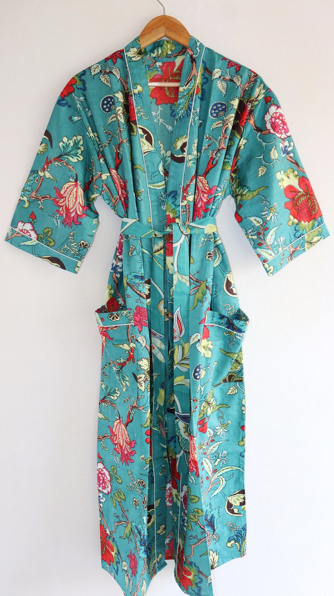 Floral Print Cotton Kimono Robe: Indian Paisley Gown - Etsy