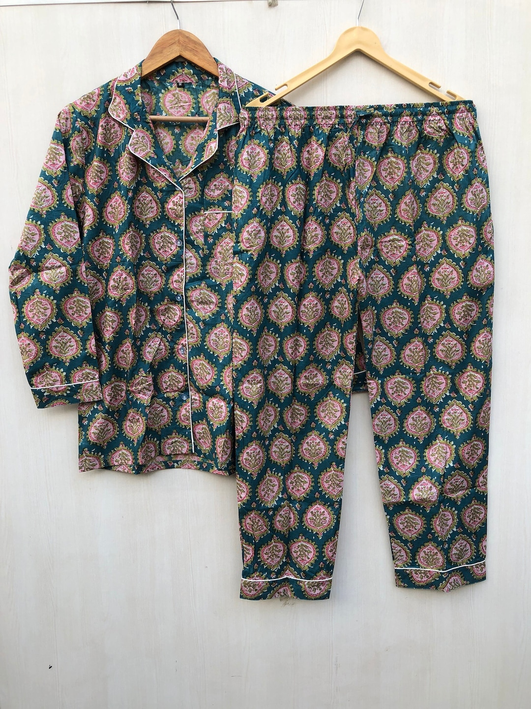 Hand Block Print Cotton Pajama Set: Indian Floral Night Suit - Etsy
