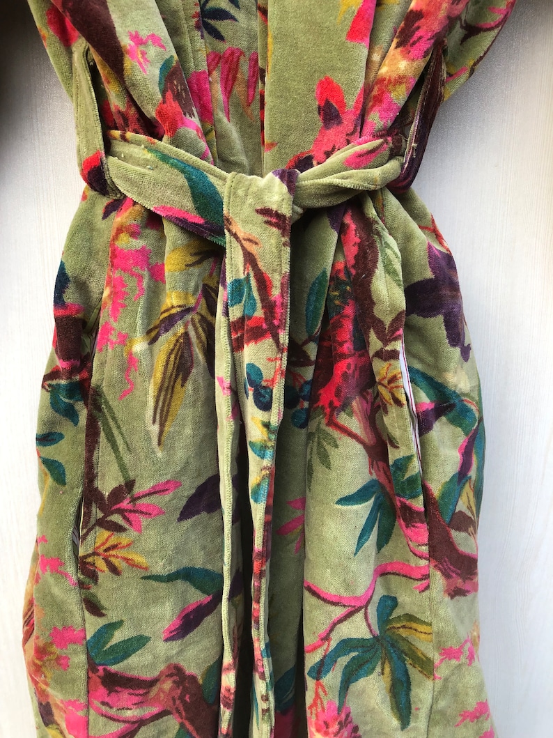 Bird Velvet Banyan Fabric Kimono Cotton Velvet Robe Long Bridesmaid ...
