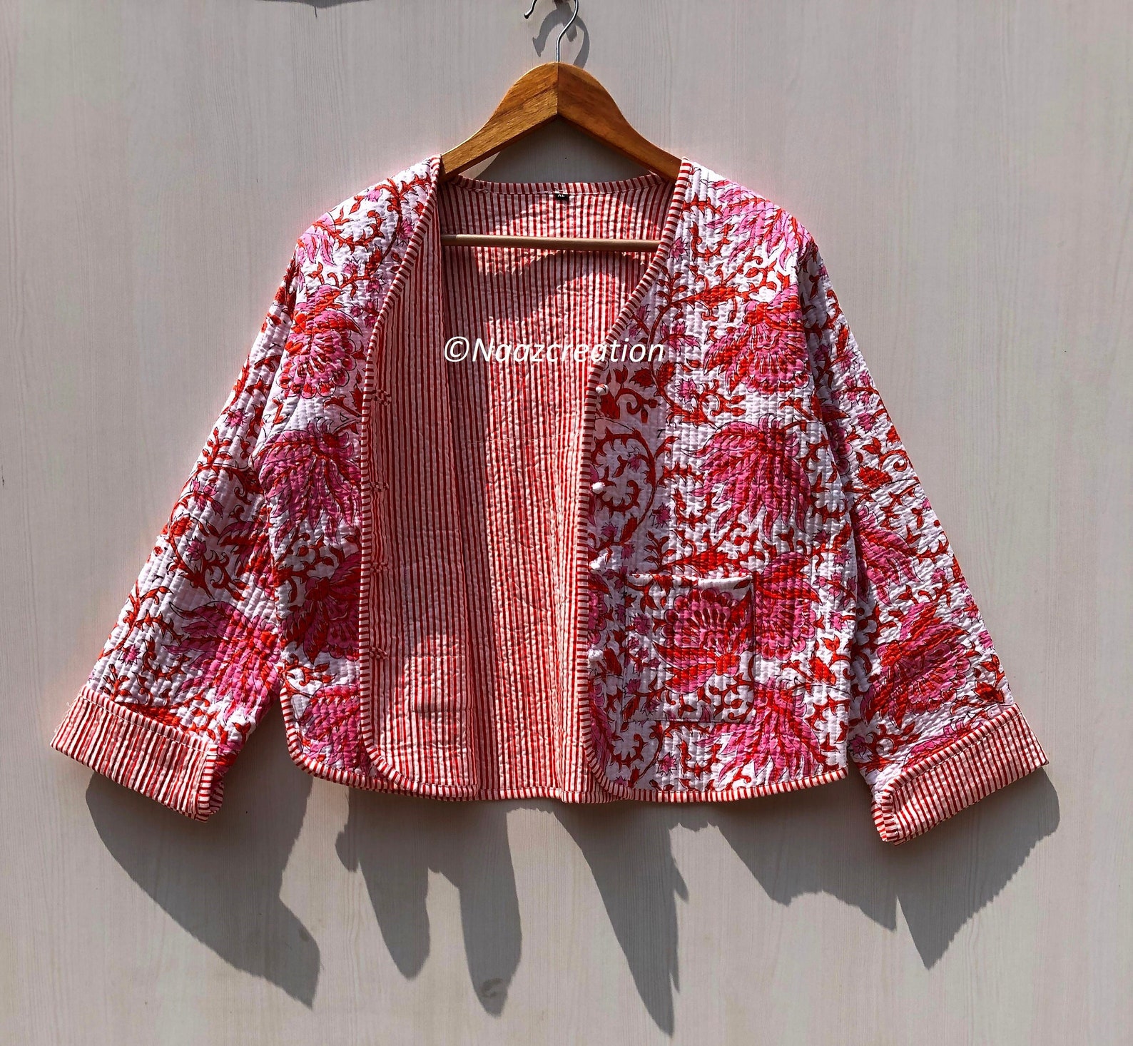Block Print Quilted Cotton Jacket: Floral Bohemian Reversible Coat - Etsy