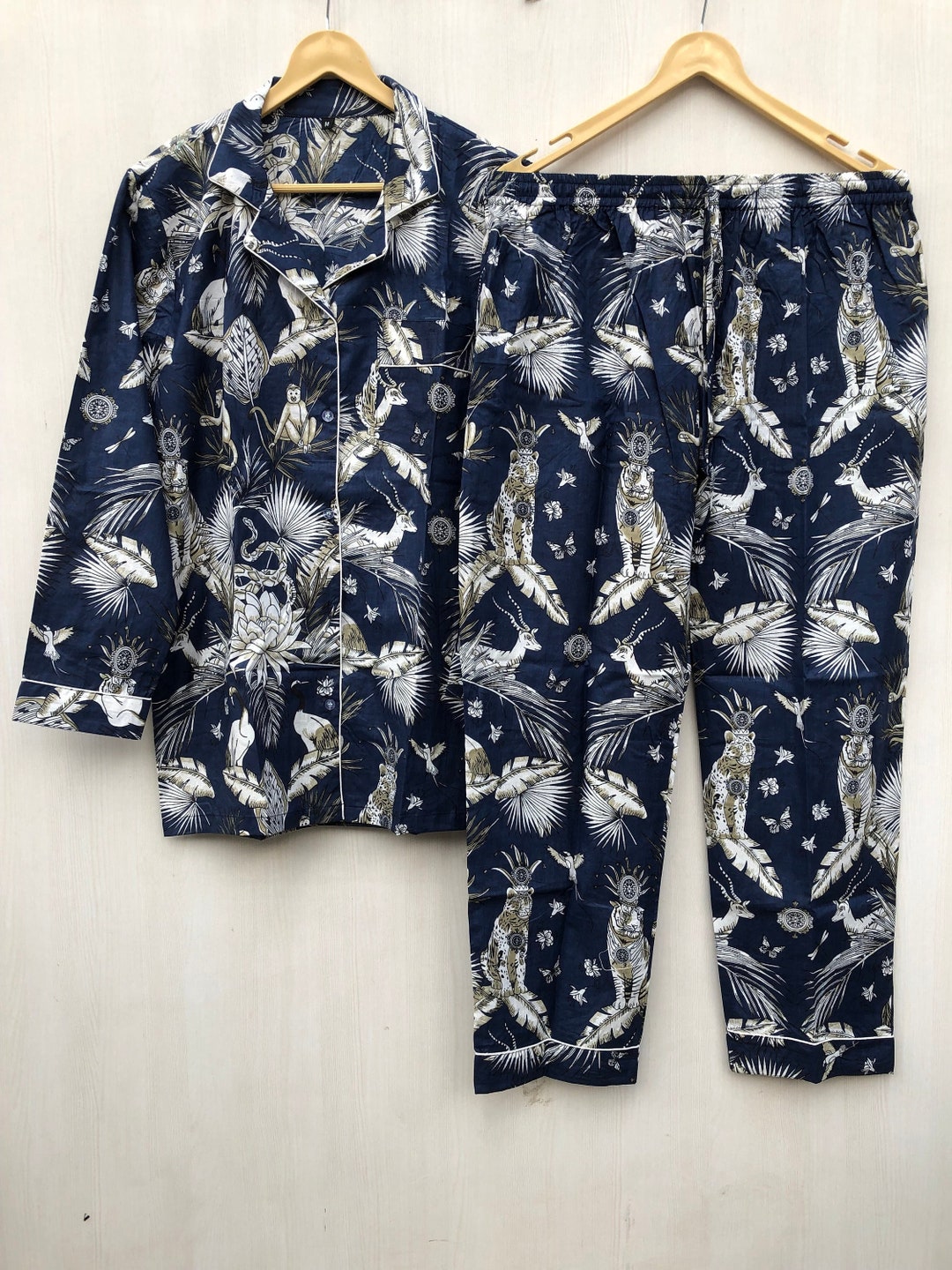 Bird Print Pyjamas ,floral Pure Cotton Pj's, Pajamas Set ,indian Cotton ...