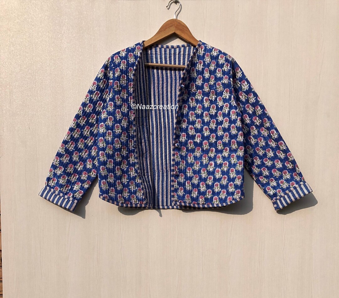 Cotton Women's Quilted Jacket Block Printed Boho Style Quilted Handmade ...