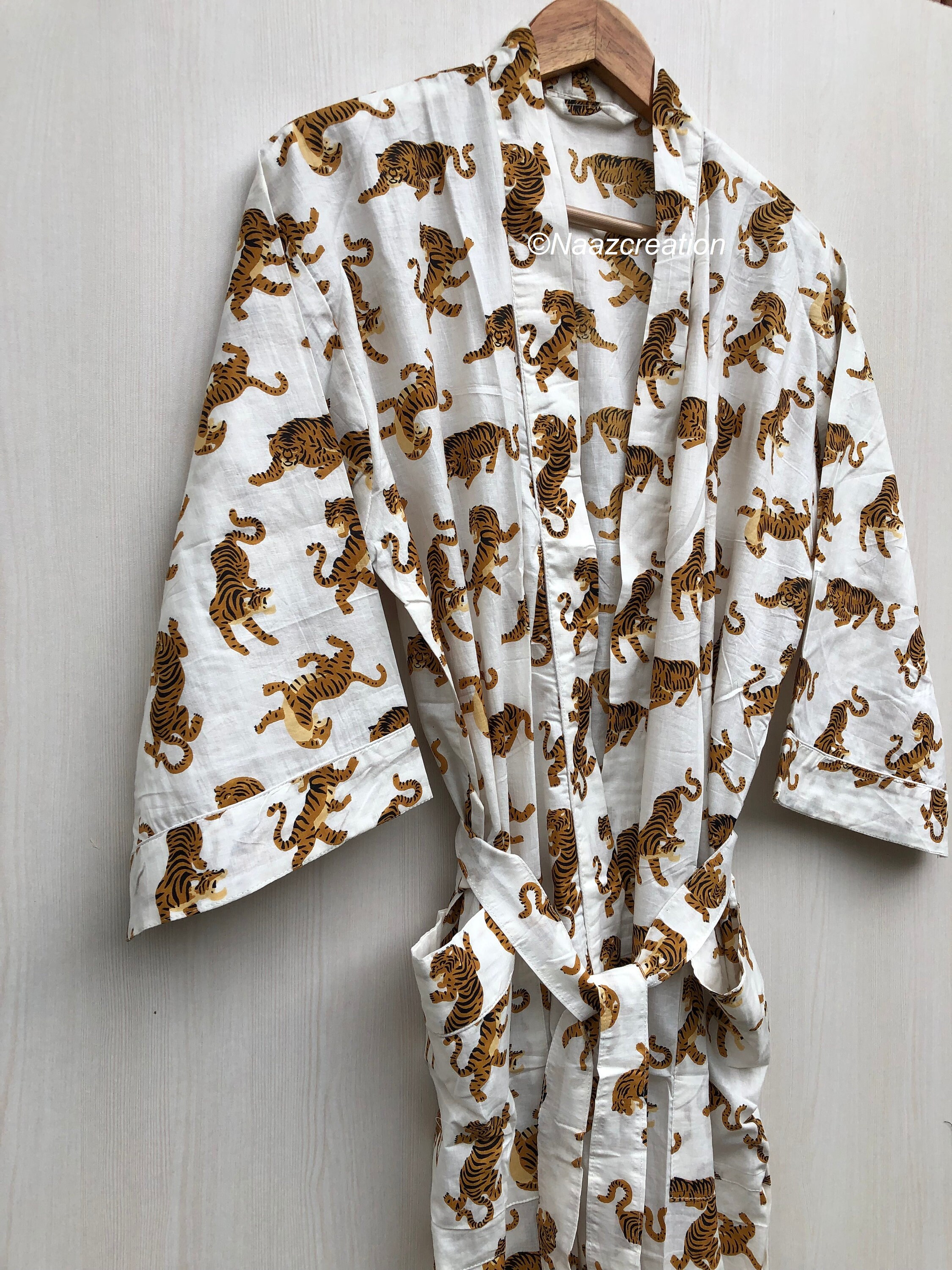 Animal Tiger Kimono Block Print Robe Maternity Gown Beach Wear Summer ...