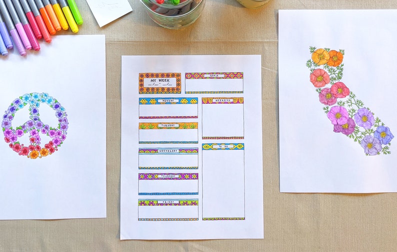 Weekly Planner Coloring Page Instant PDF Download - Etsy