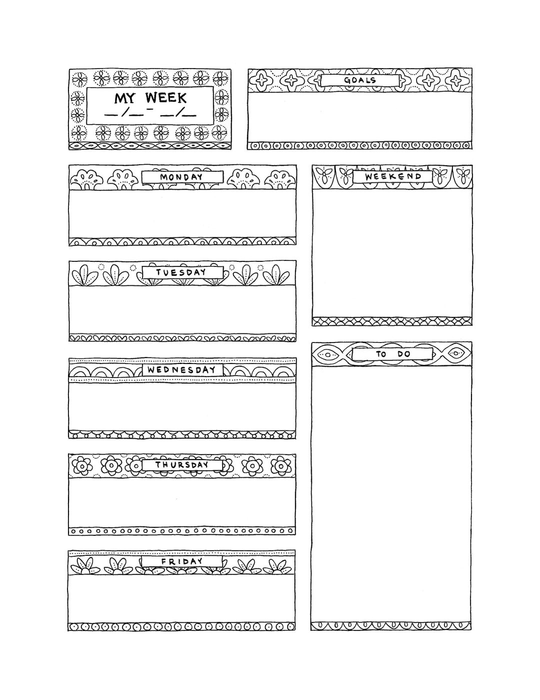 Weekly Planner Coloring Page, Instant PDF Download, Adult Coloring ...