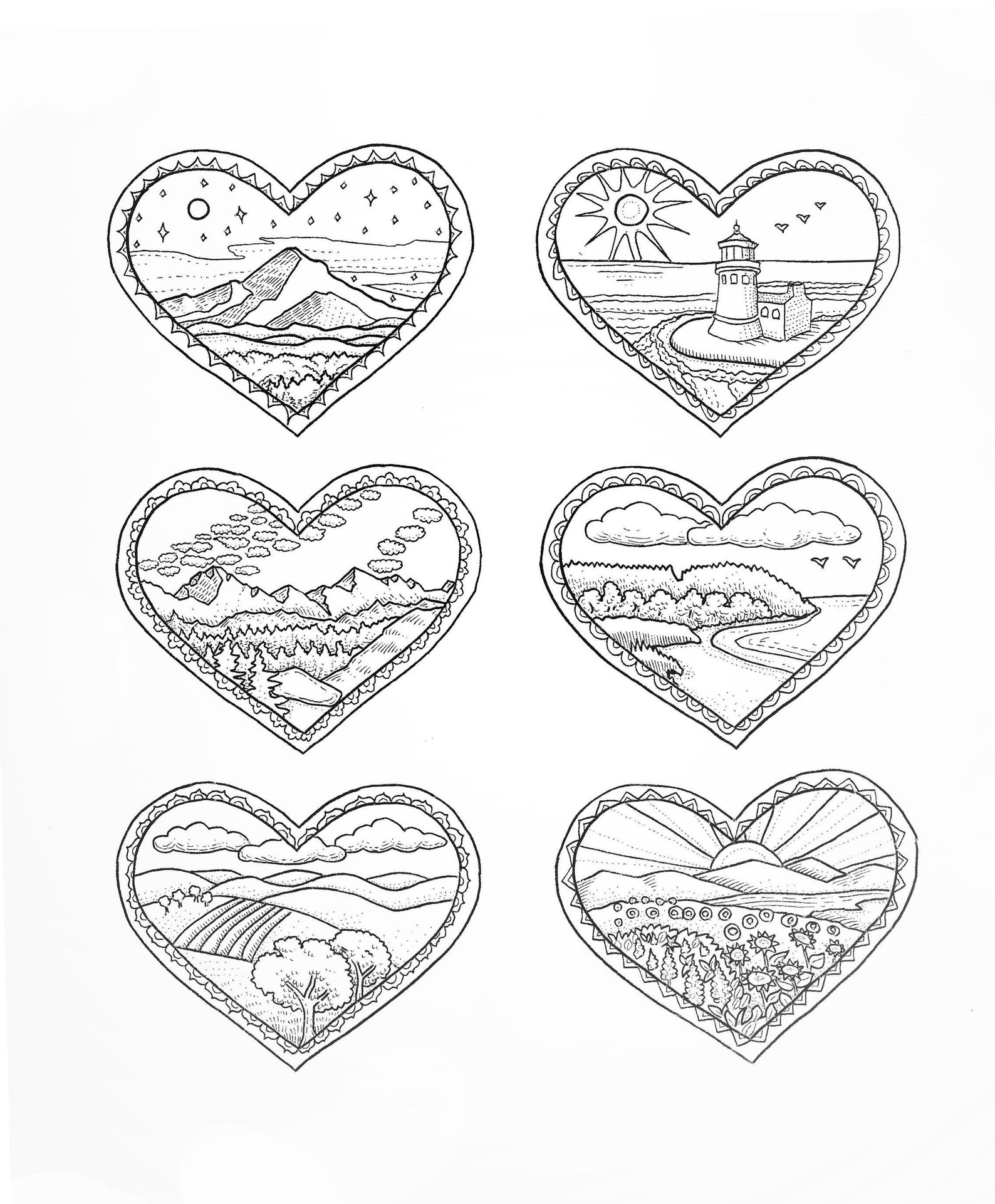Nature Hearts Coloring Page Valentine Art Instant Download - Etsy