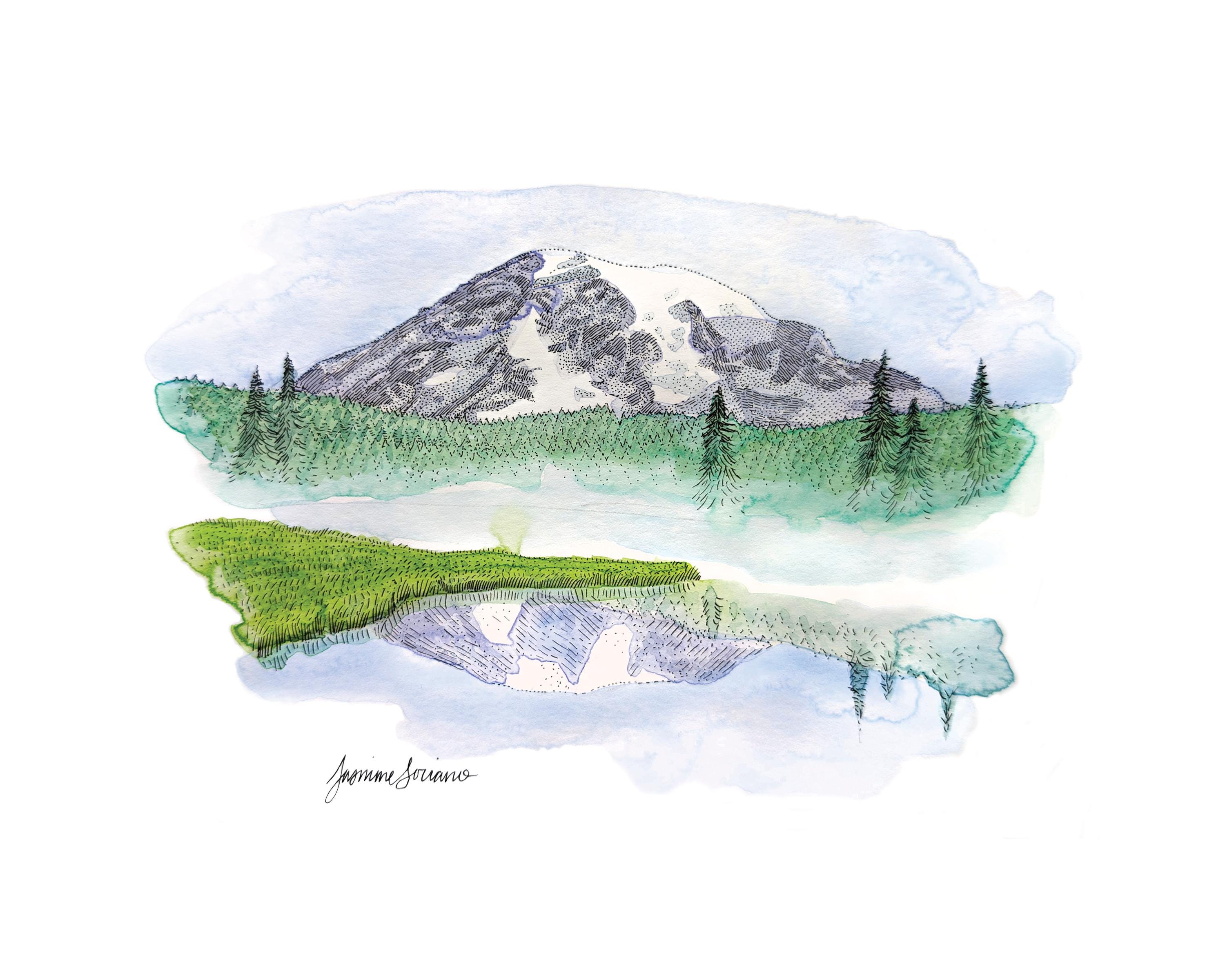 Mount Rainier Watercolor Print, 8x10, Mountain Art, Washington State ...