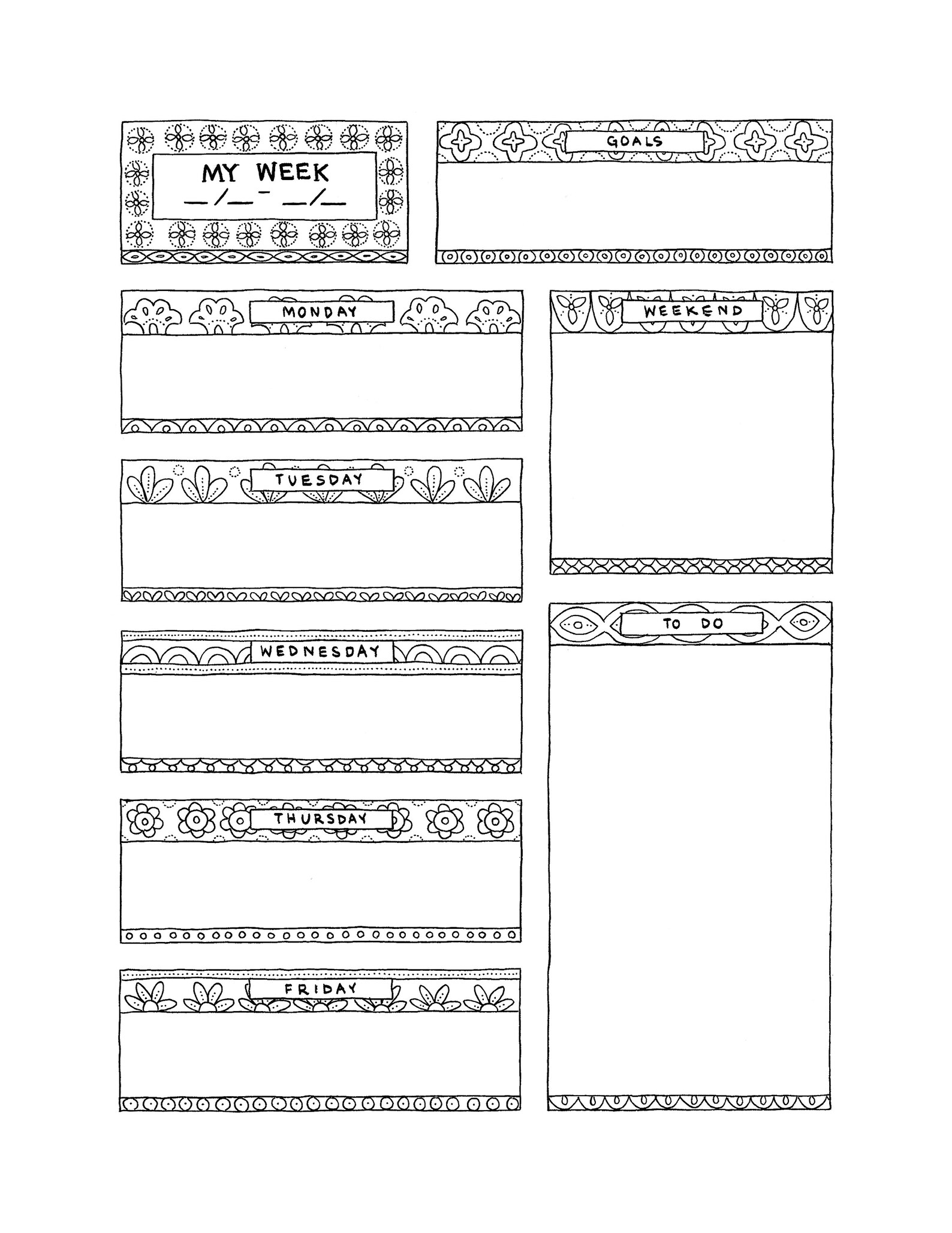 Weekly Planner Coloring Page Instant PDF Download | Etsy