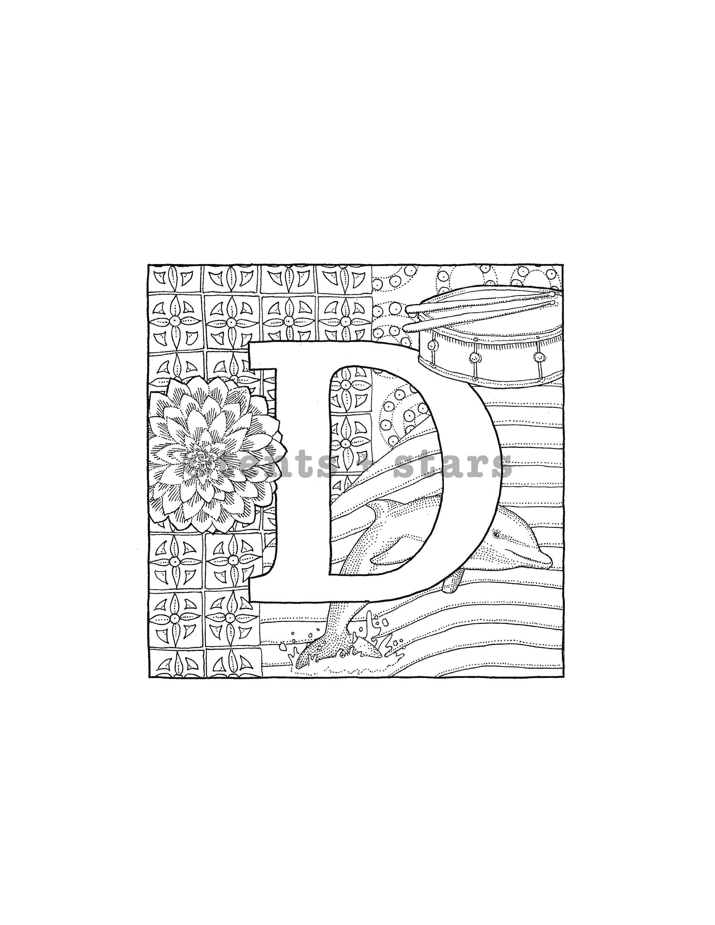D Coloring Letter Instant PDF Download Letter Art Adult | Etsy