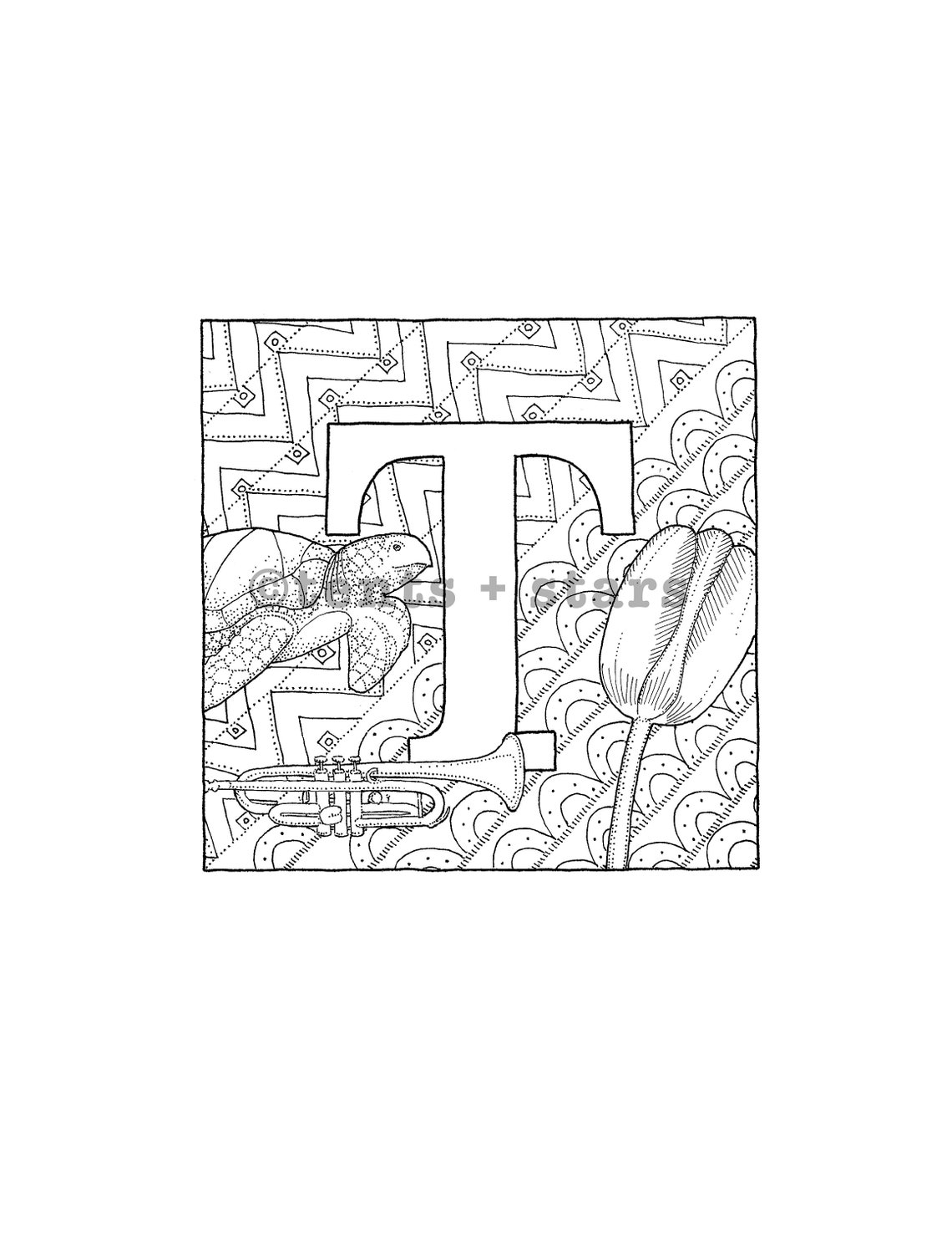 T Coloring Letter Instant PDF Download Letter Art Adult | Etsy