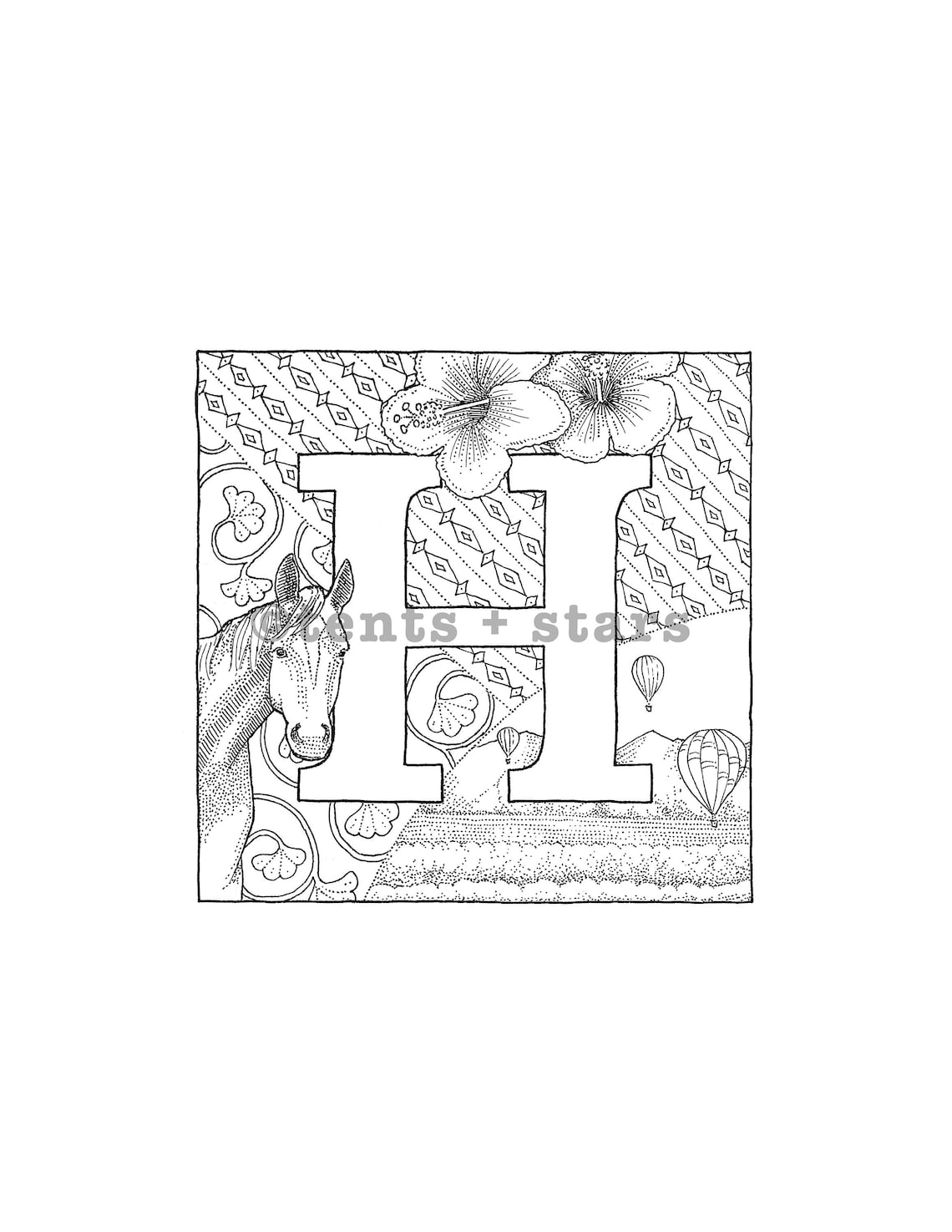 H Coloring Letter Instant PDF Download Letter Art Adult | Etsy