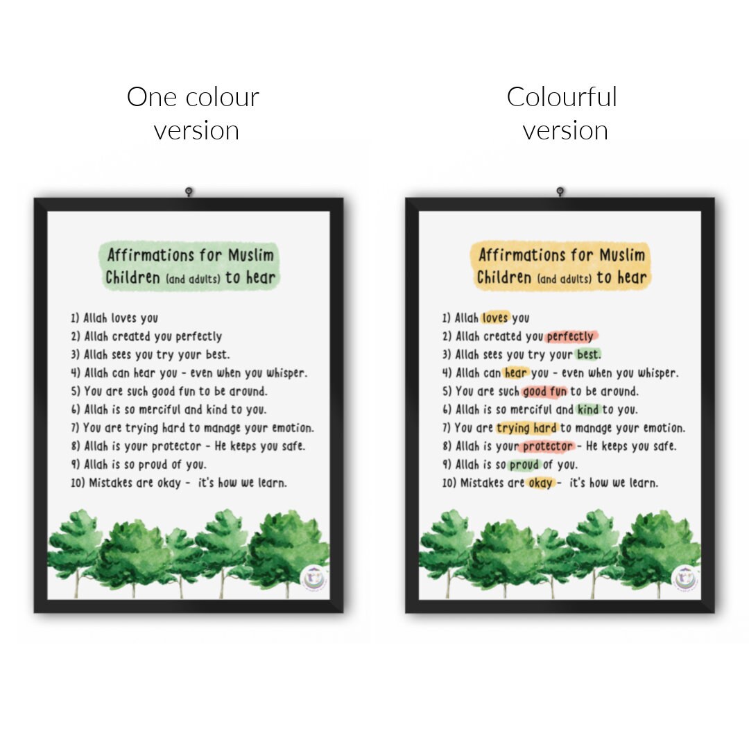 Affirmations for Muslim Kids Children to Hear Growth Mindset Poster ...