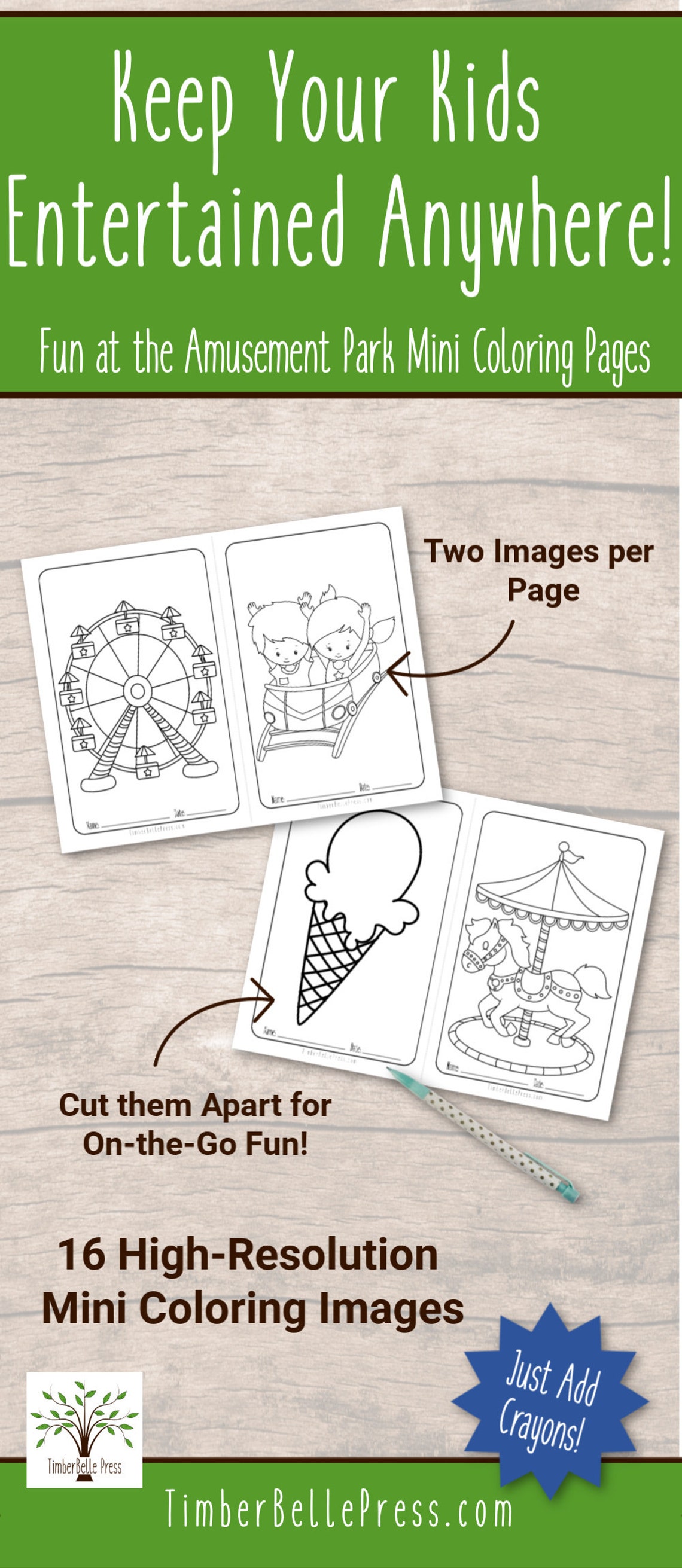 Fun at the Amusement Park Printable Mini Coloring Pages for - Etsy