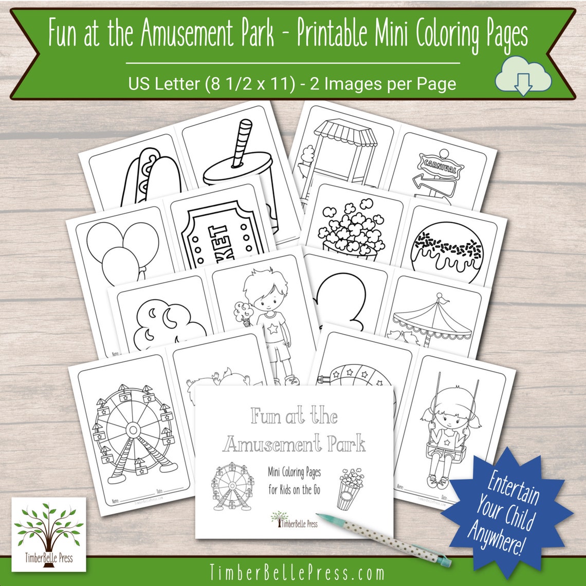 Fun at the Amusement Park Printable Mini Coloring Pages for - Etsy