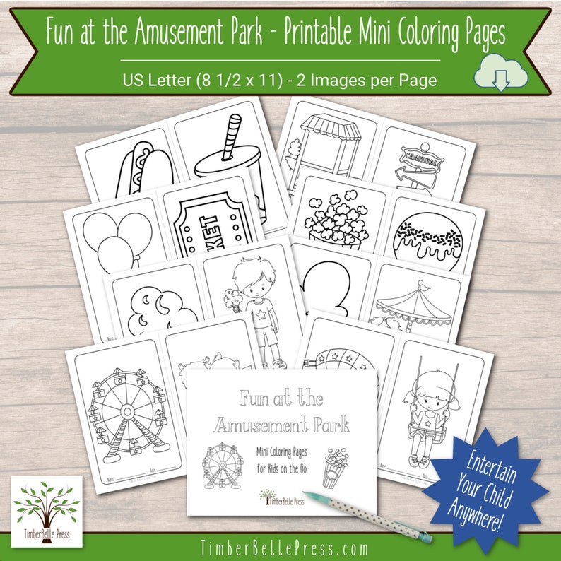 Fun at the Amusement Park Printable Mini Coloring Pages for - Etsy